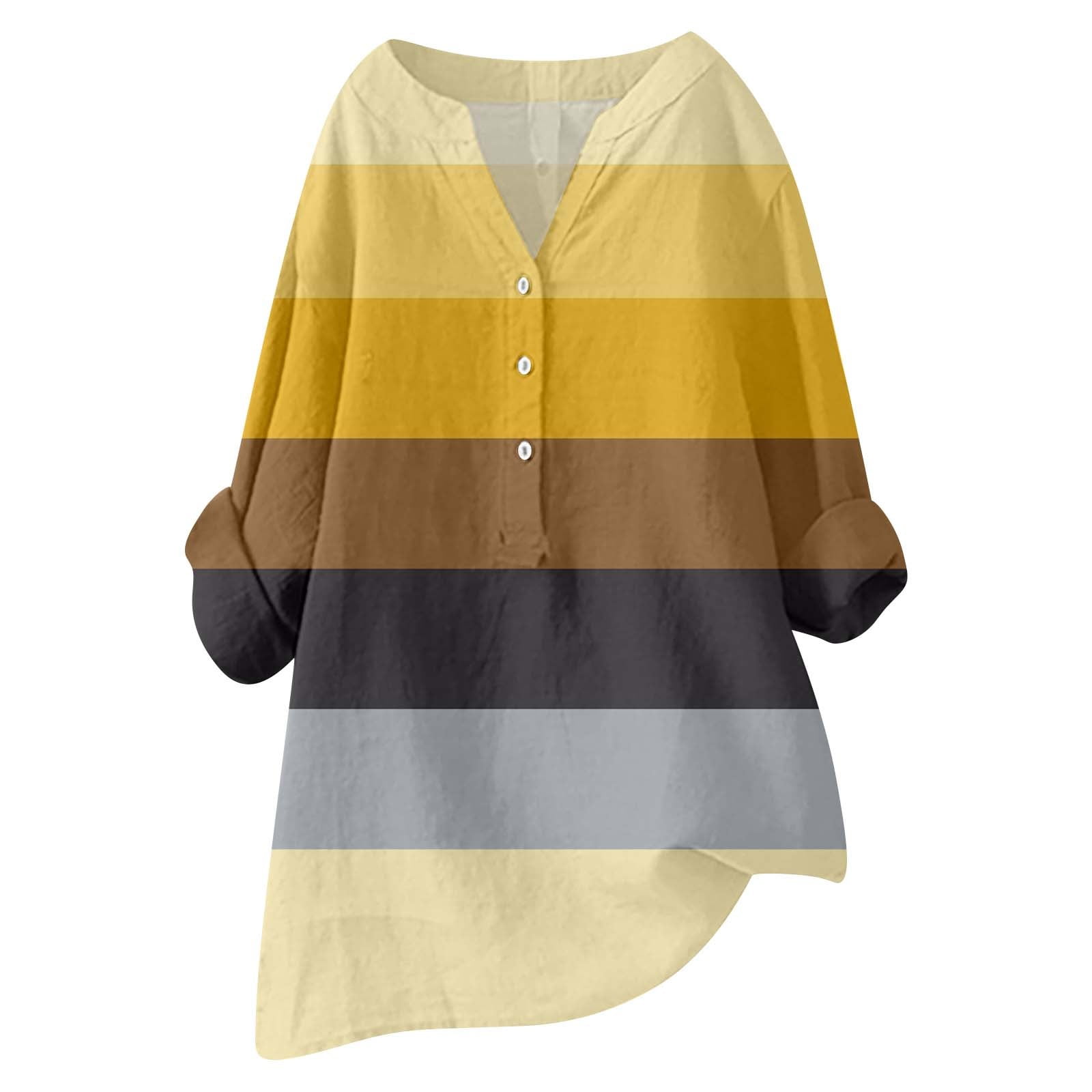 DondPO Womens tops Loose Button Shirt top Stand Solid Color Medium ...