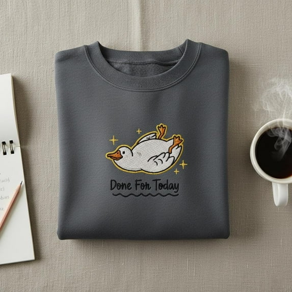 Done For Today Goose Embroidered Sweatshirt, Funny Bird Nap Sweater ...