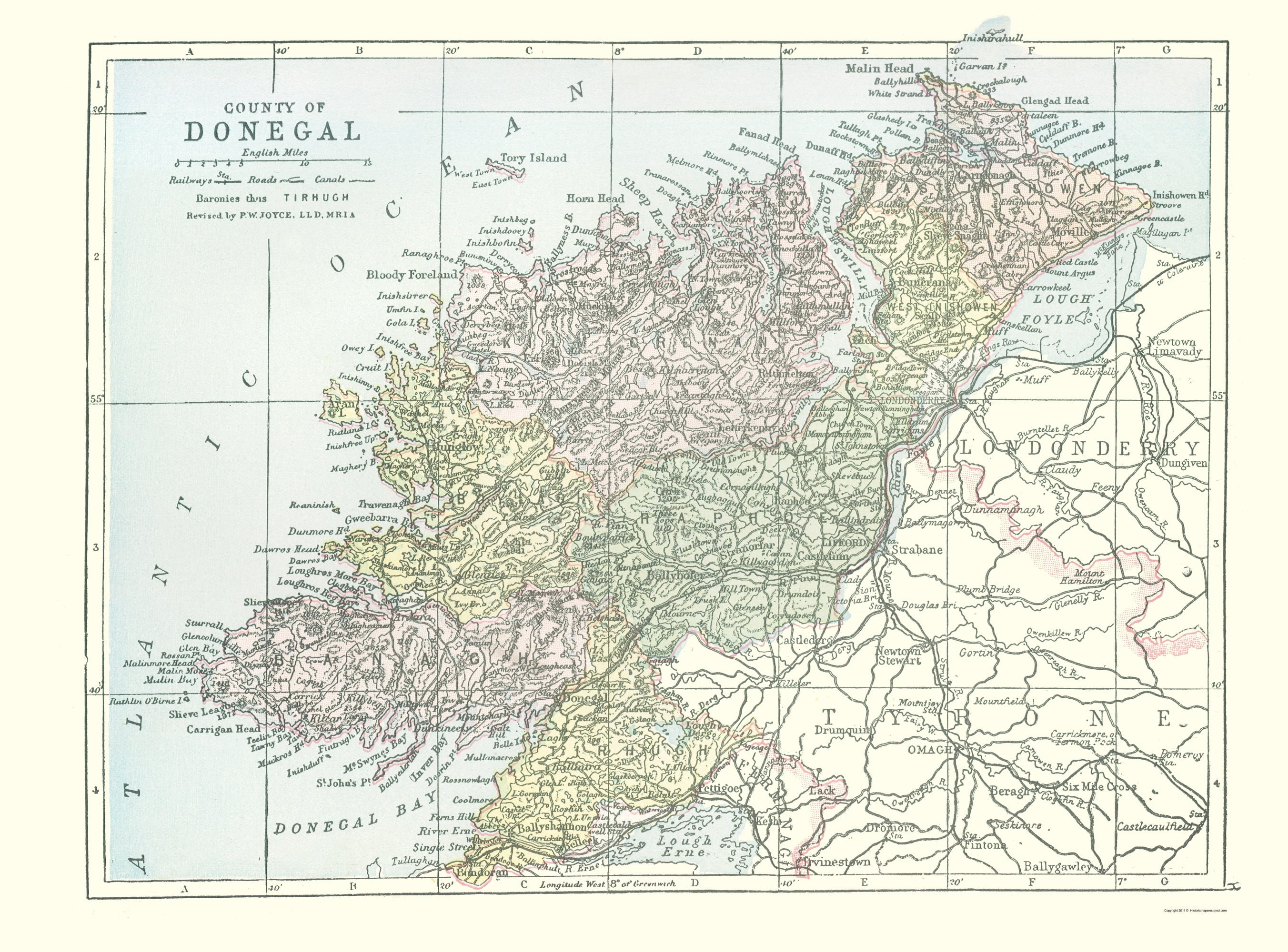 Historic Map - Donegal County Ireland - Bartholomew 1882 - 23 x 31.10 ...