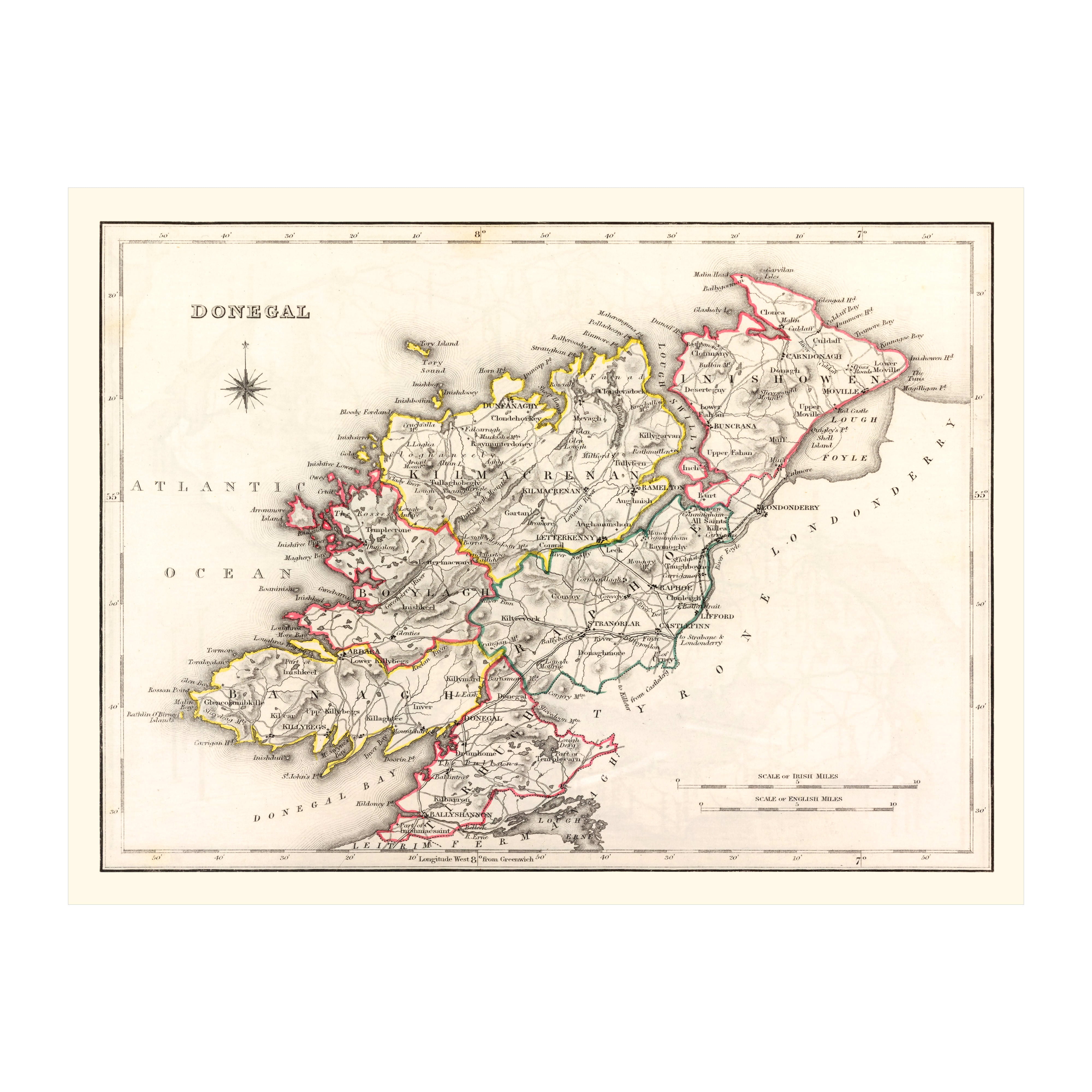 Donegal County Ireland Ireland Art, 1846 Vintage Map of Donegal County ...