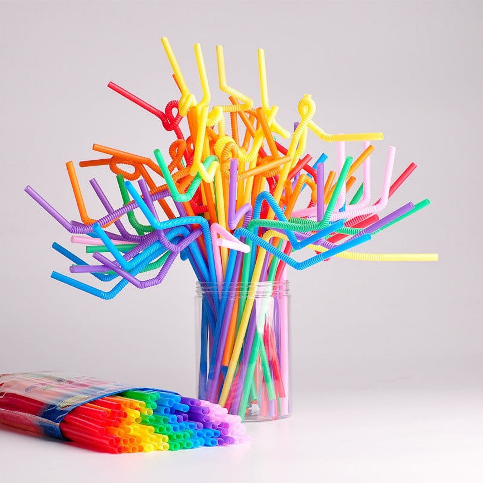 Donemore 200 Pcs Multi-Shaped Reusable Straws Crazy Straws for Kids Plastic Twisty Straws for ...