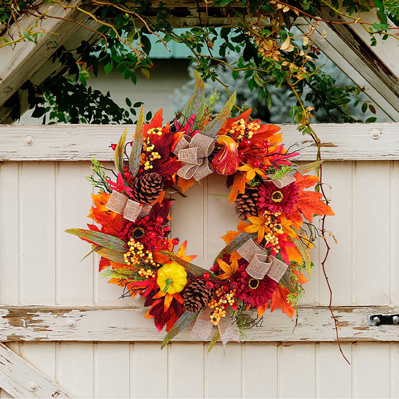 Donemore Front Door Wreath Pinecone Flower Decor, Summer Fall Floral ...