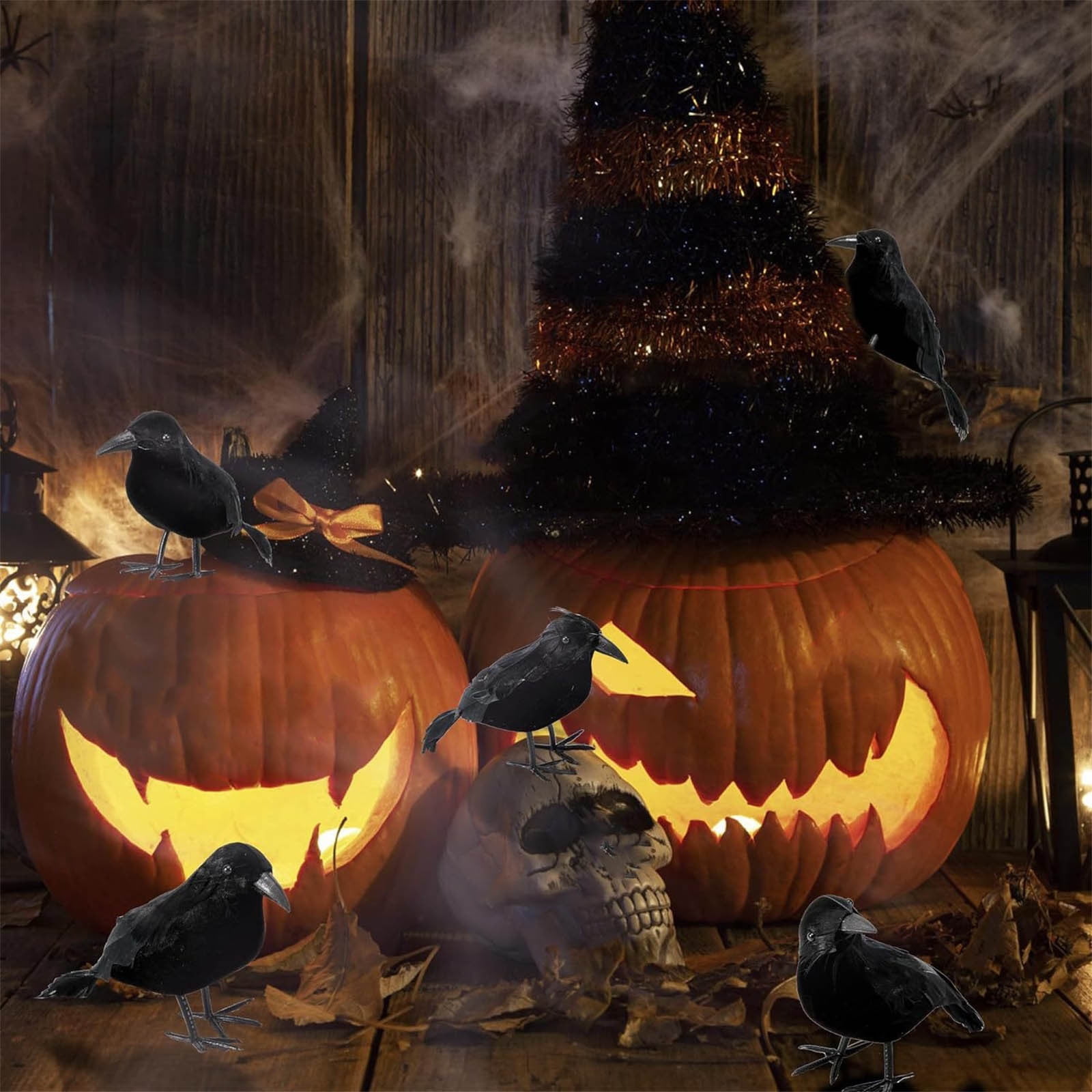 Donemore Halloween Crow Decorations 5 Pack, Realistic Black Crows Prop ...