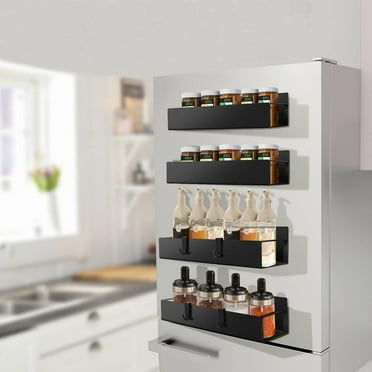 Delaman 3-Tier Magnetic Fridge Side Spice Storage Rack with 7 Hooks ...
