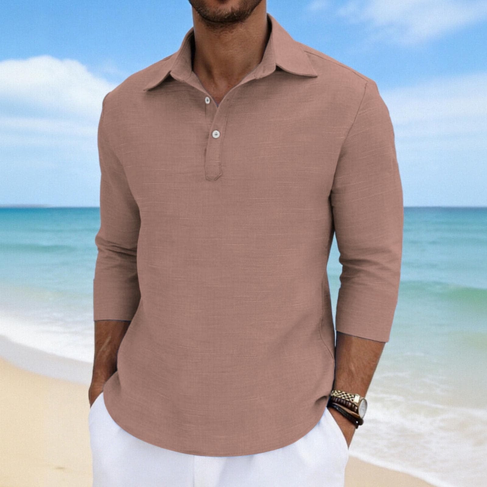 Donemore Men's Casual Button Down Notched Lapel Three-Quarter Sleeve ...