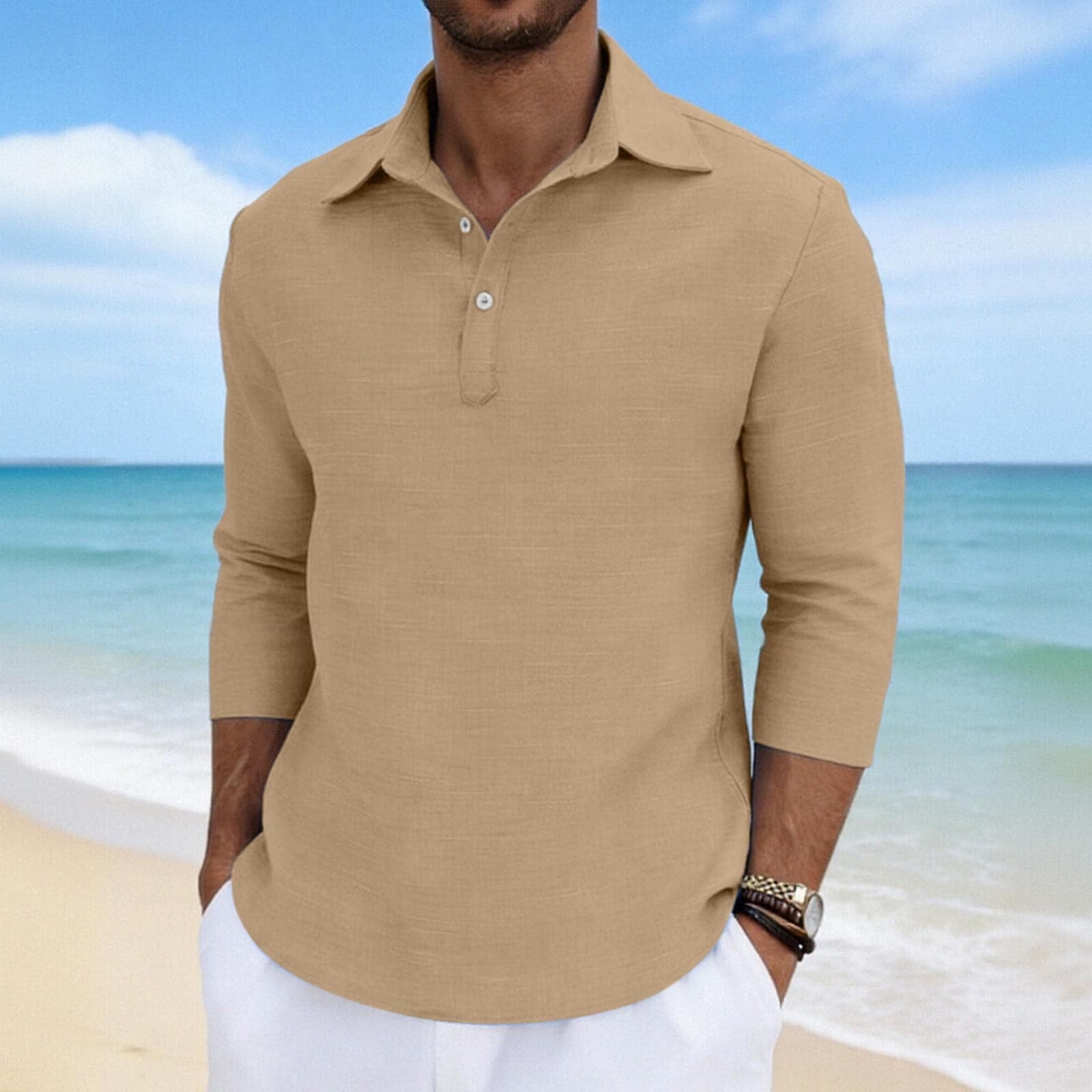 Donemore Men's Casual Button Down Notched Lapel Three-Quarter Sleeve ...