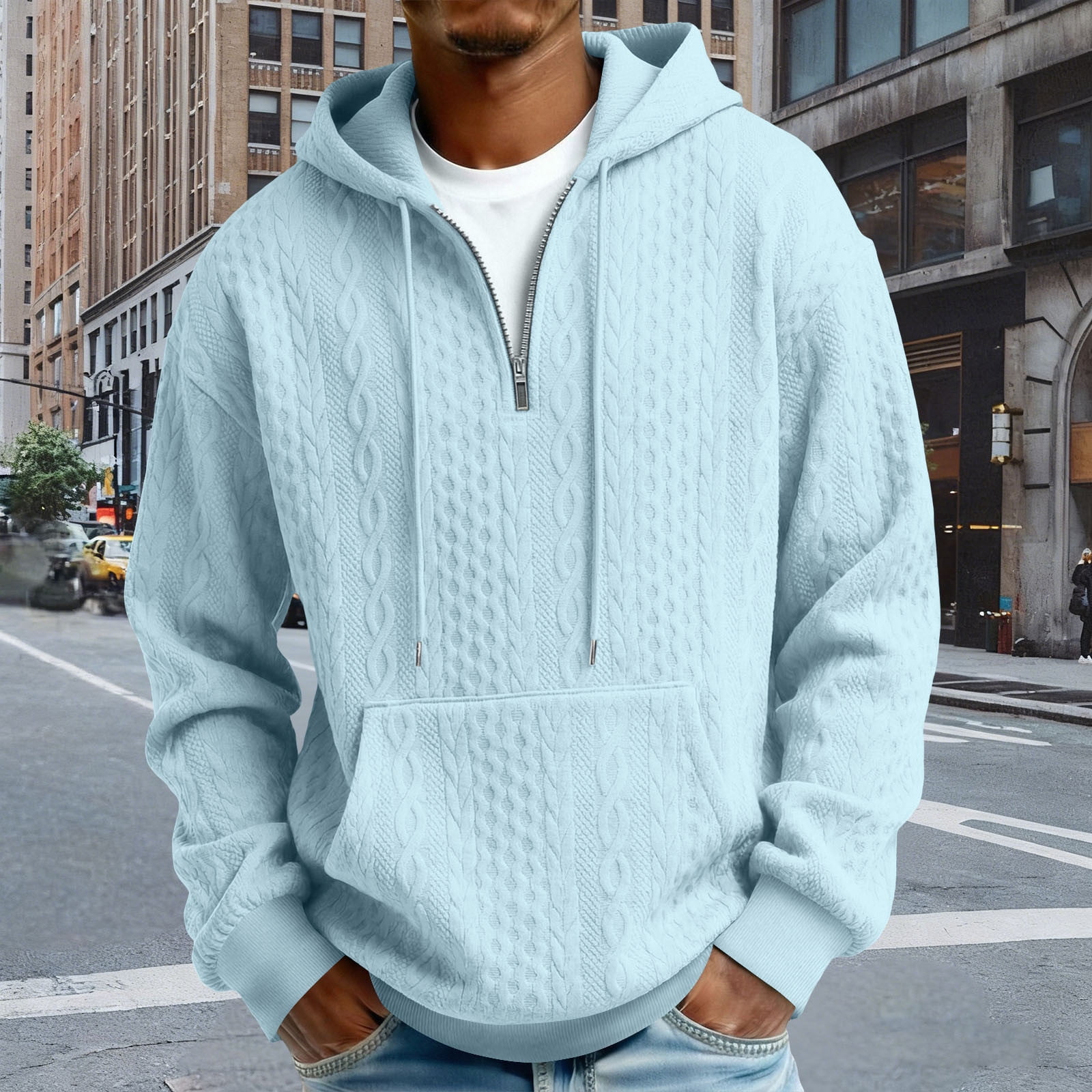 Donemore Men's Casual Drawstring Hoodie Cable Knit Pattern with Pockets ...