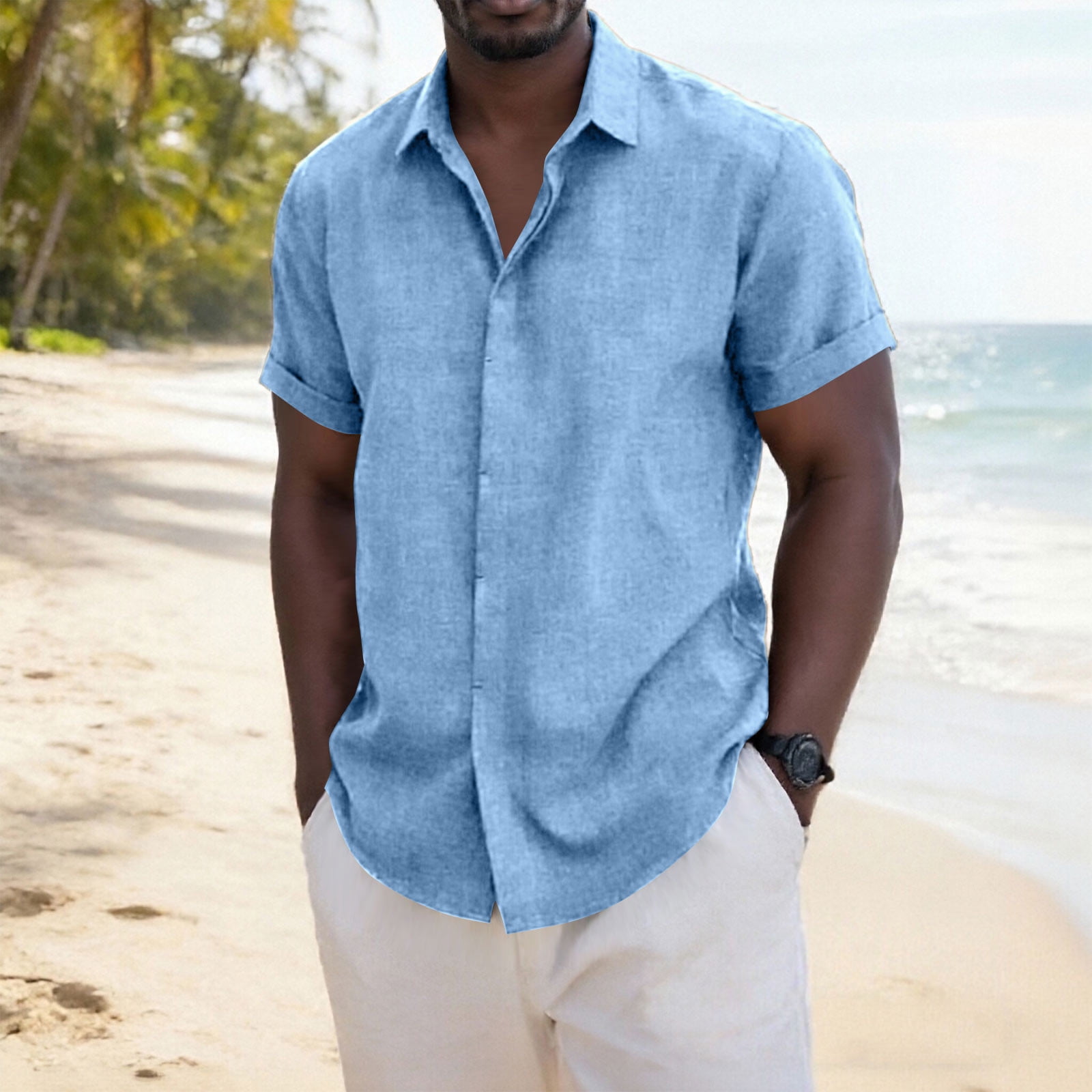 Donemore Men's Casual Short Sleeve Button-Down Shirt with Turn-Down ...