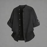 Donemore Men's Casual Solid Color Stand Collar Full Button Long Sleeve ...