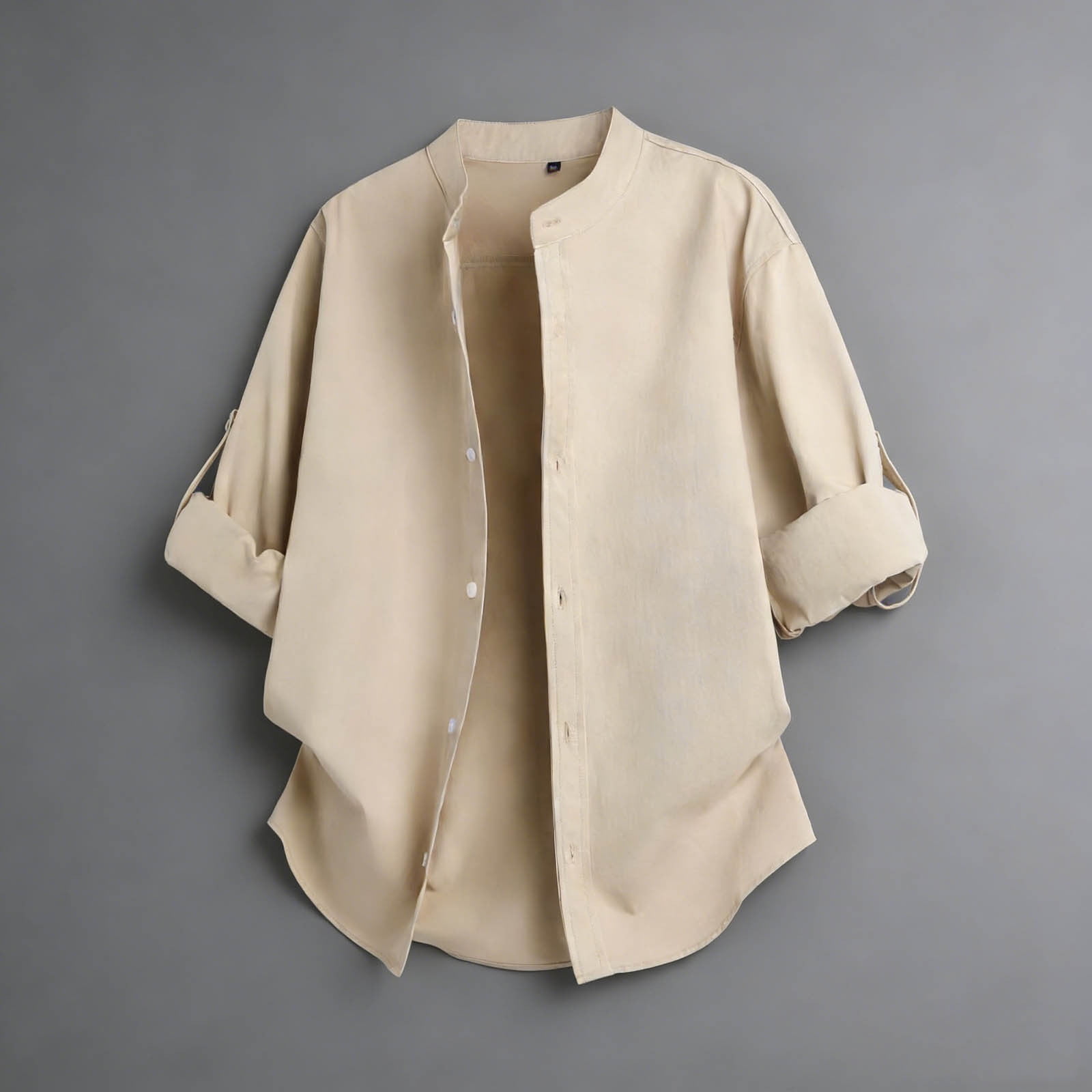 Donemore Men's Casual Solid Color Stand Collar Full Button Long Sleeve ...