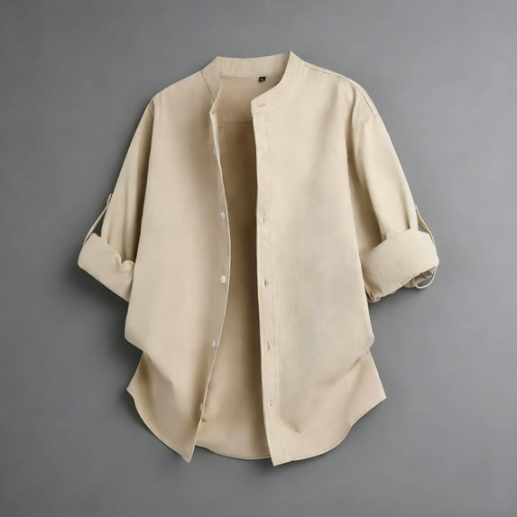 Donemore Men's Casual Solid Color Stand Collar Full Button Long Sleeve ...