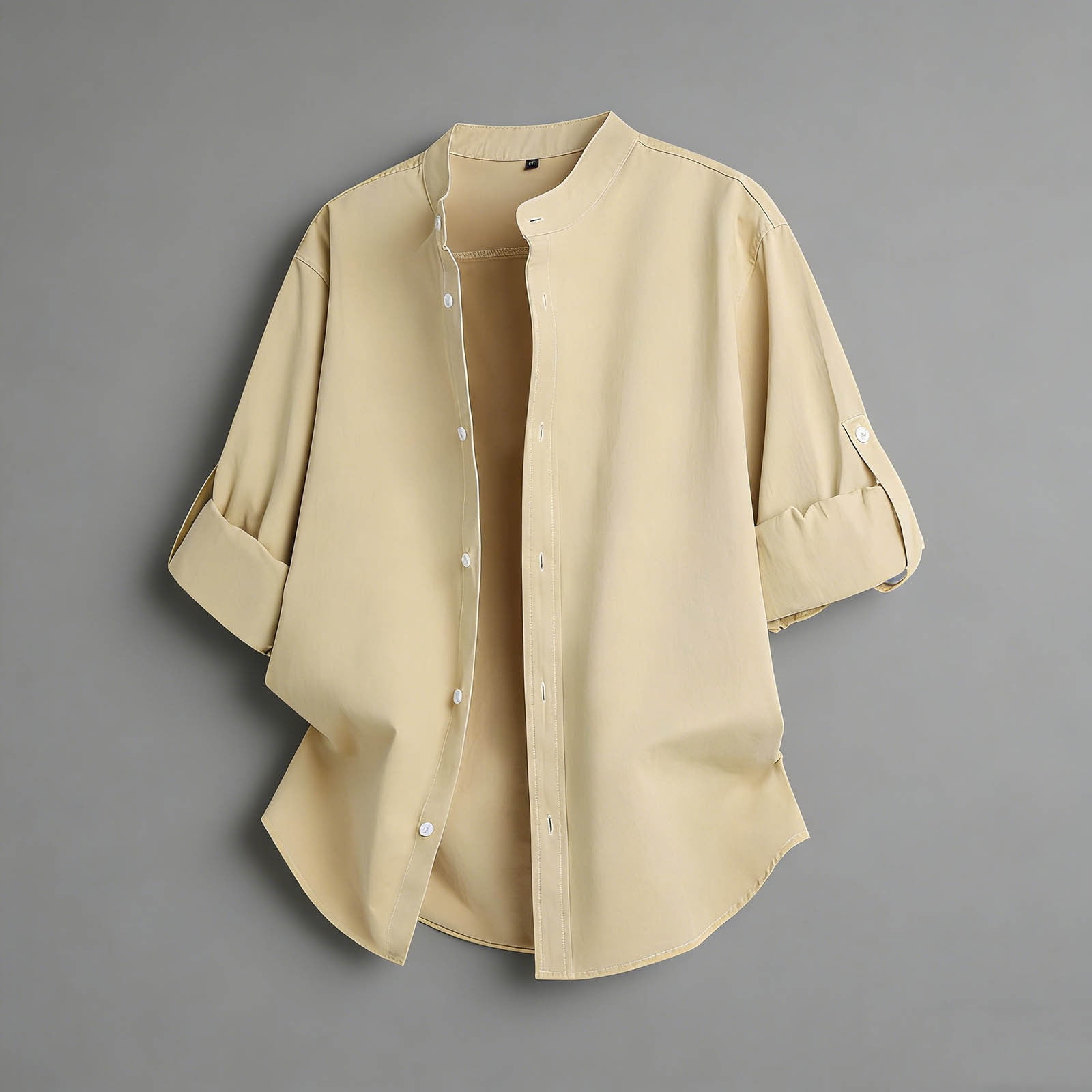 Donemore Men's Casual Solid Color Stand Collar Full Button Long Sleeve ...