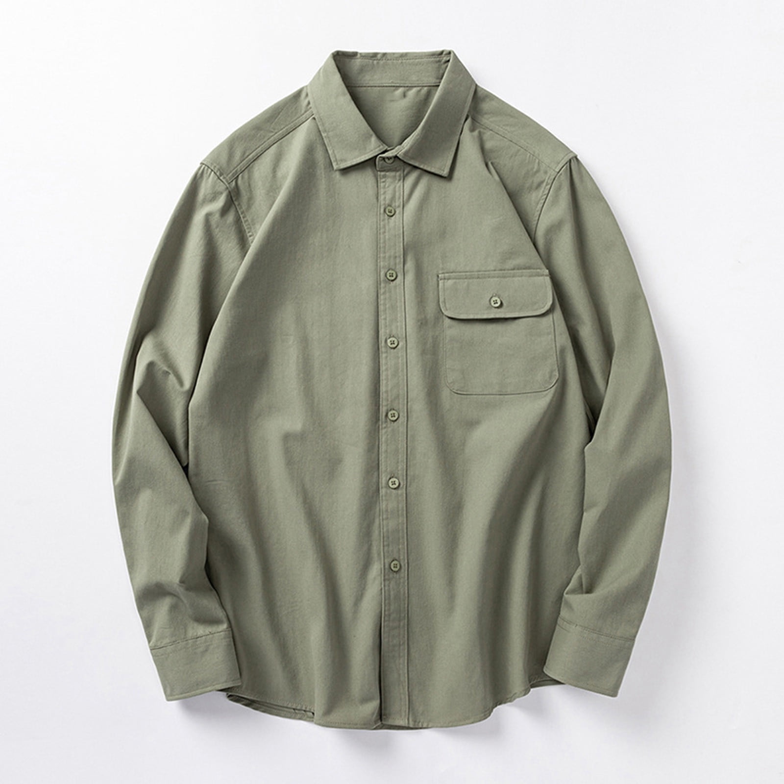 Donemore Men's Casual Solid Color Turn-Down Collar Button Long Sleeve ...