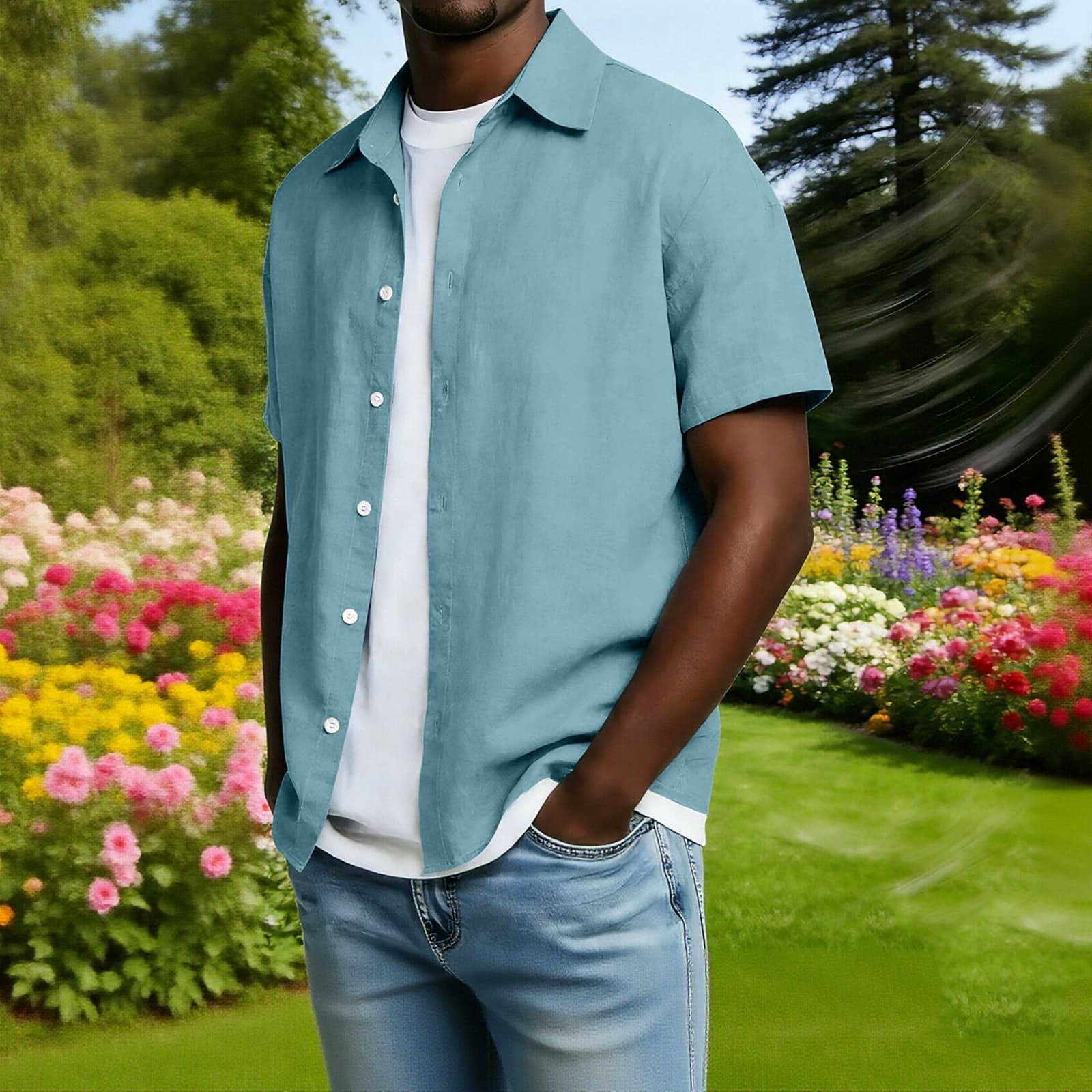 Donemore Men's Casual Vacation Solid Color Shirt Collar Open Front ...