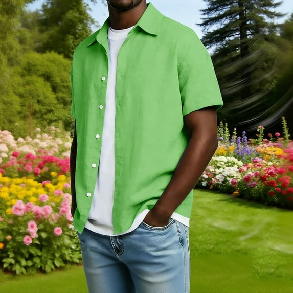 Donemore Men's Casual Vacation Solid Color Shirt Collar Open Front ...