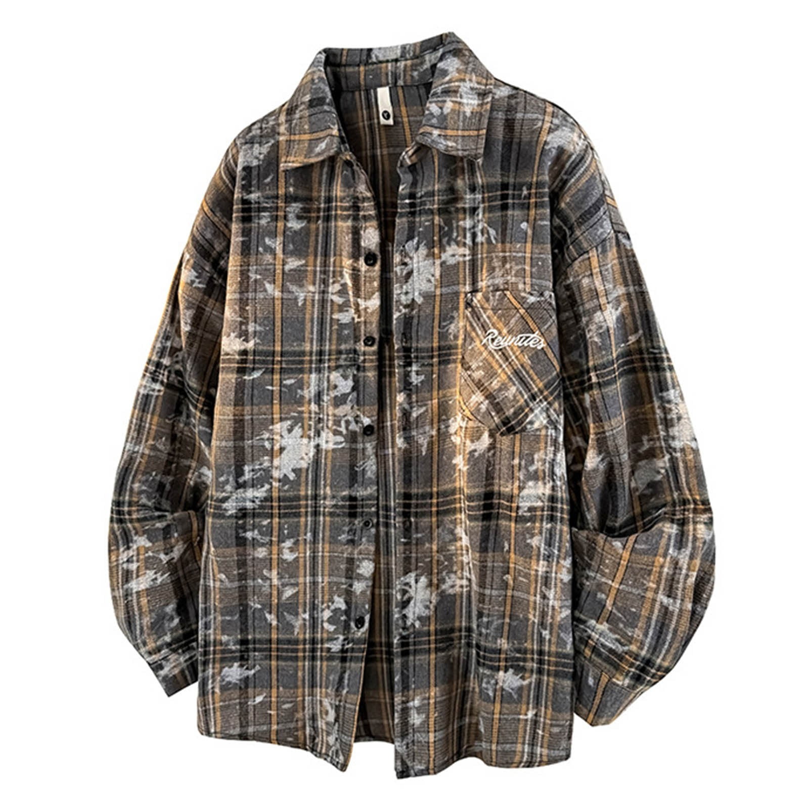 Donemore Men's Checkered Embroidered Print Loose Fit Casual Long Sleeve ...
