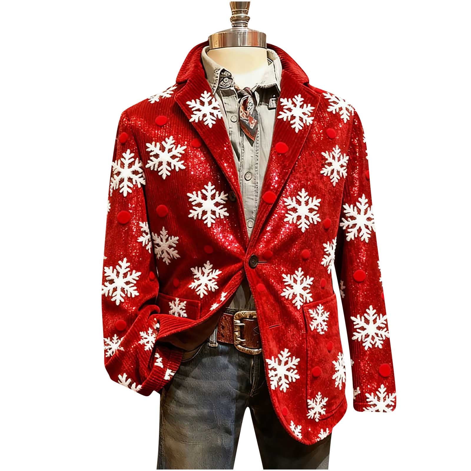 Donemore Men's Christmas Corduroy Jacket Color-Blocked Notched Lapels ...
