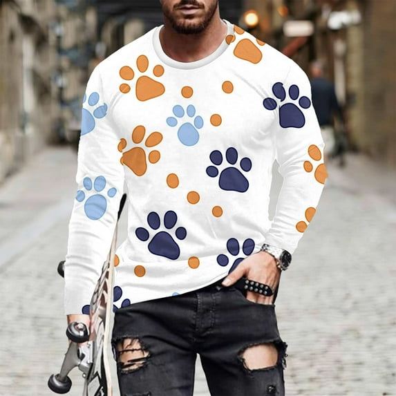 Donemore Men's Claw Print Long Sleeve Round Neck Pullover T-Shirt ...