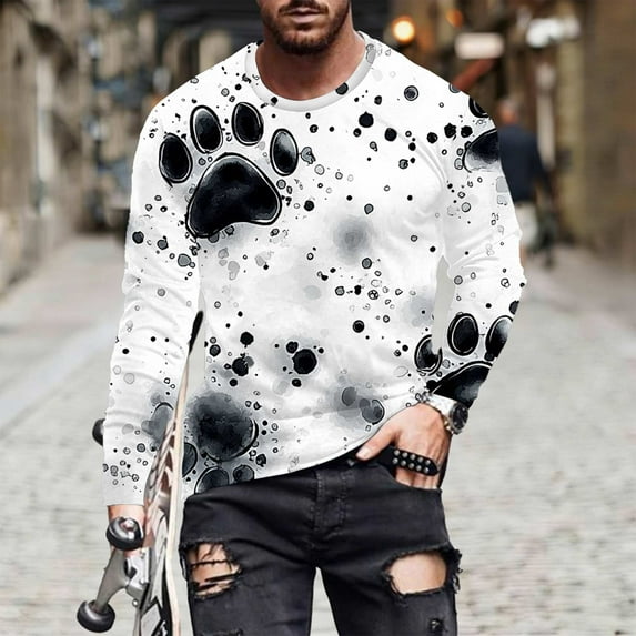 Donemore Men's Claw Print Long Sleeve Round Neck Pullover T-Shirt ...