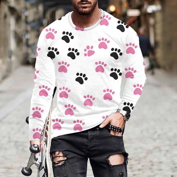Donemore Men's Claw Print Long Sleeve Round Neck Pullover T-Shirt ...