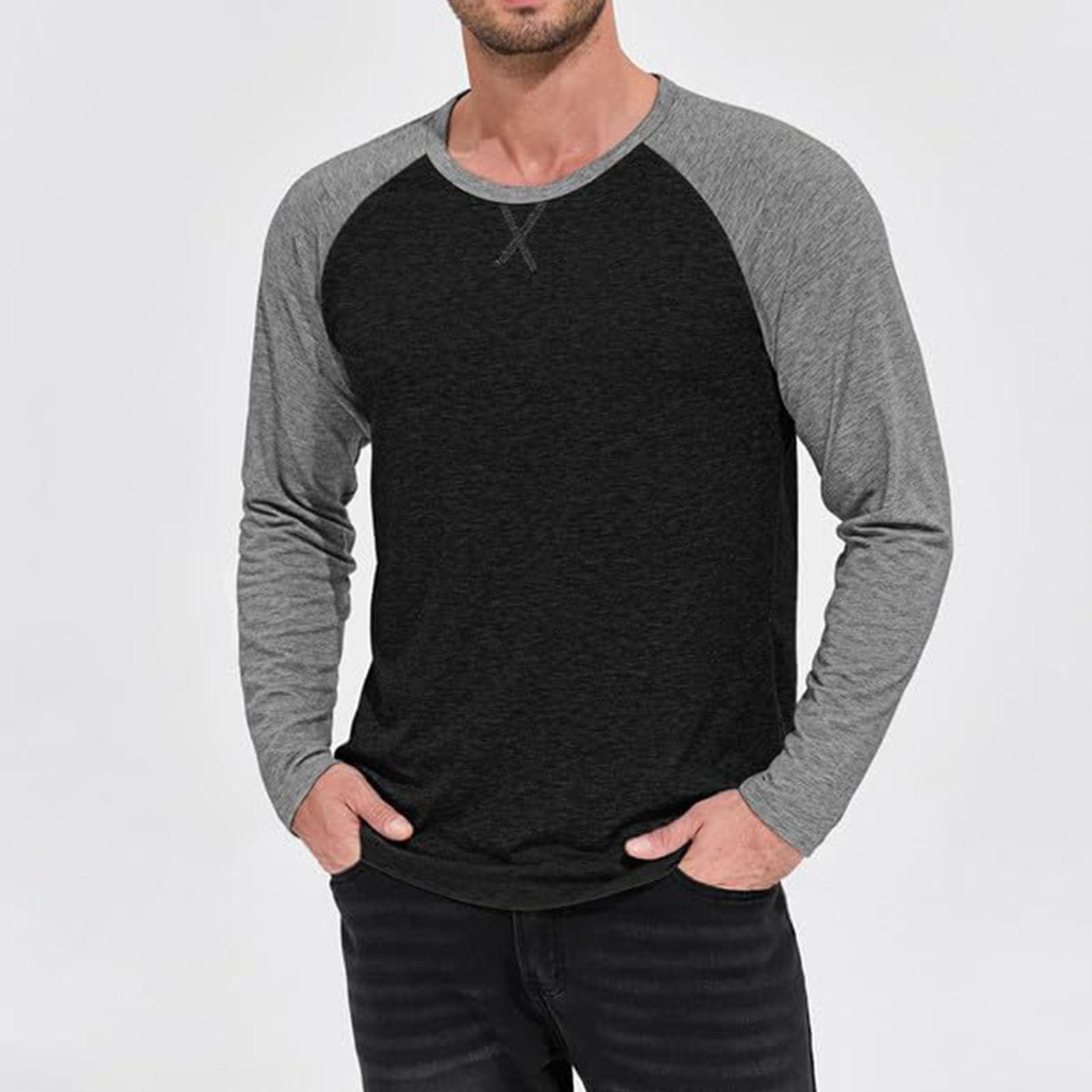 Donemore Men's Color Block Sport Shirt Long Sleeve Round Neck Athletic ...