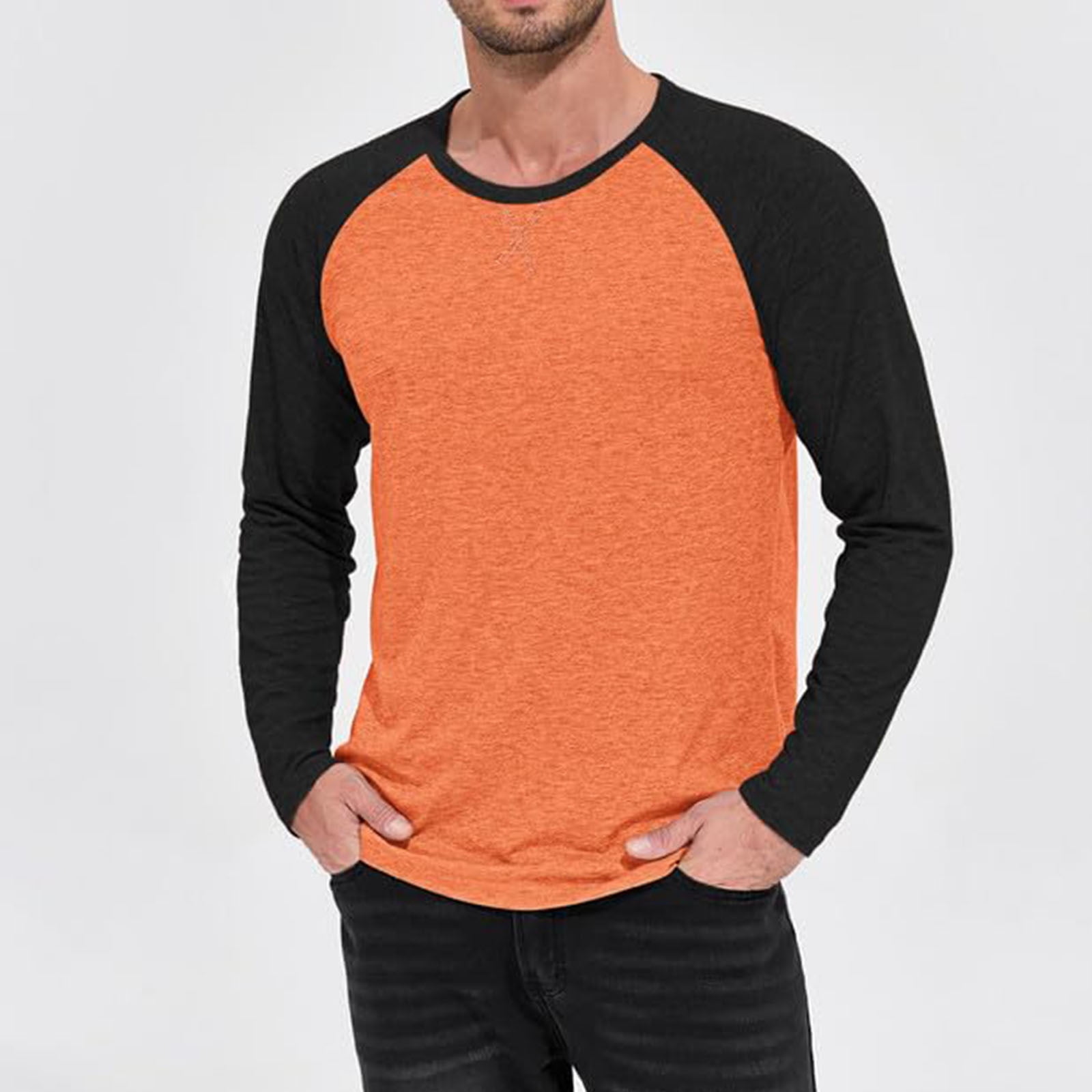 Donemore Men's Color Block Sport Shirt Long Sleeve Round Neck Athletic ...