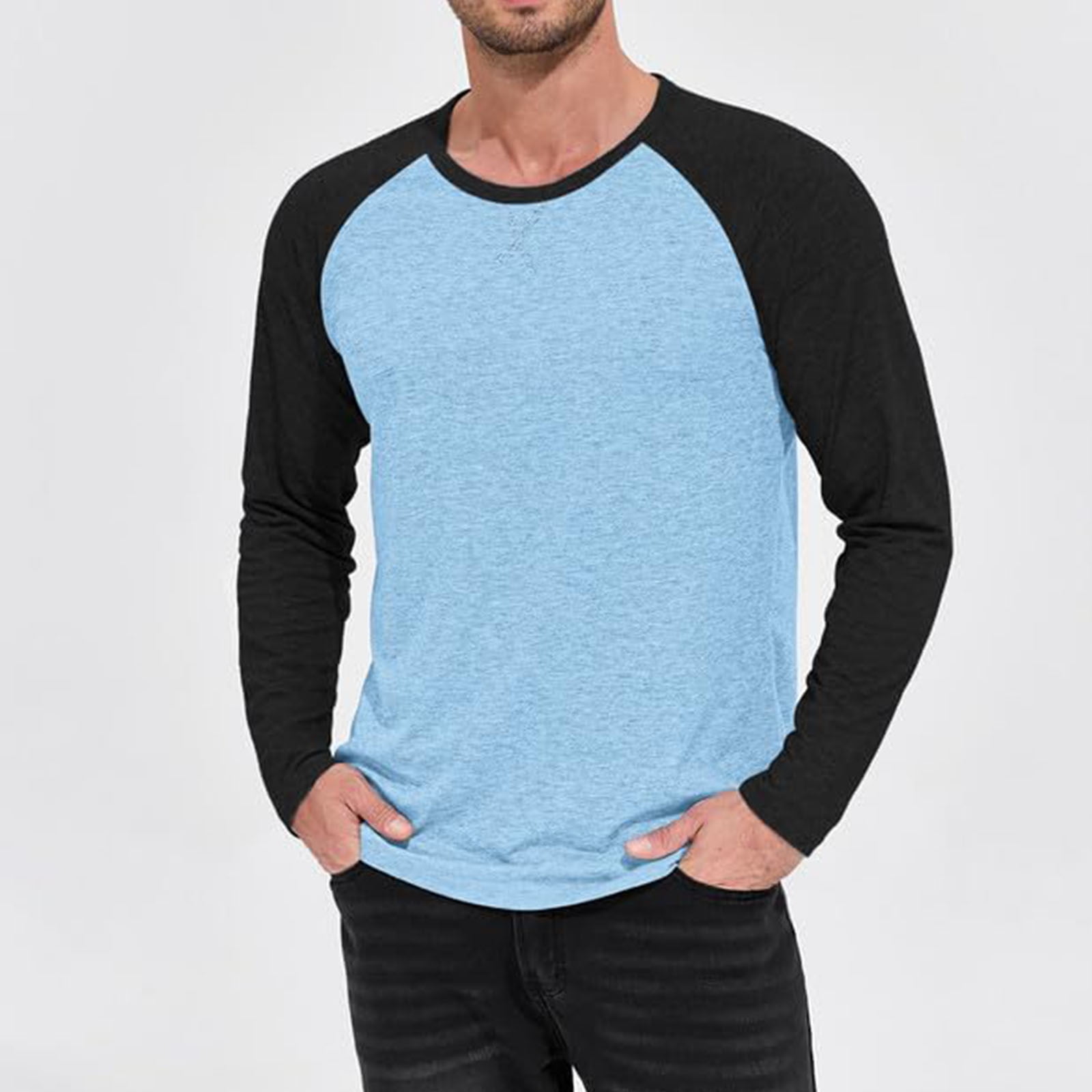Donemore Men's Color Block Sport Shirt Long Sleeve Round Neck Athletic ...