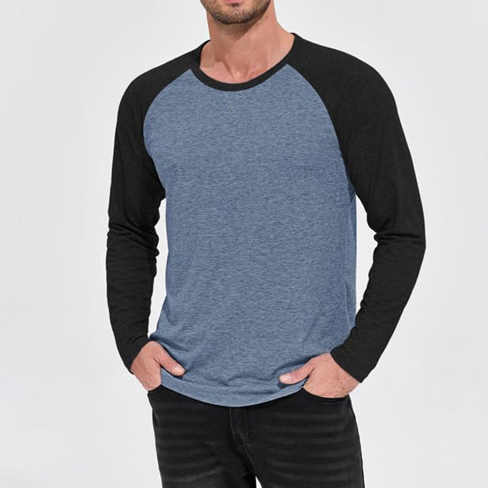 Donemore Men's Color Block Sport Shirt Long Sleeve Round Neck Athletic ...