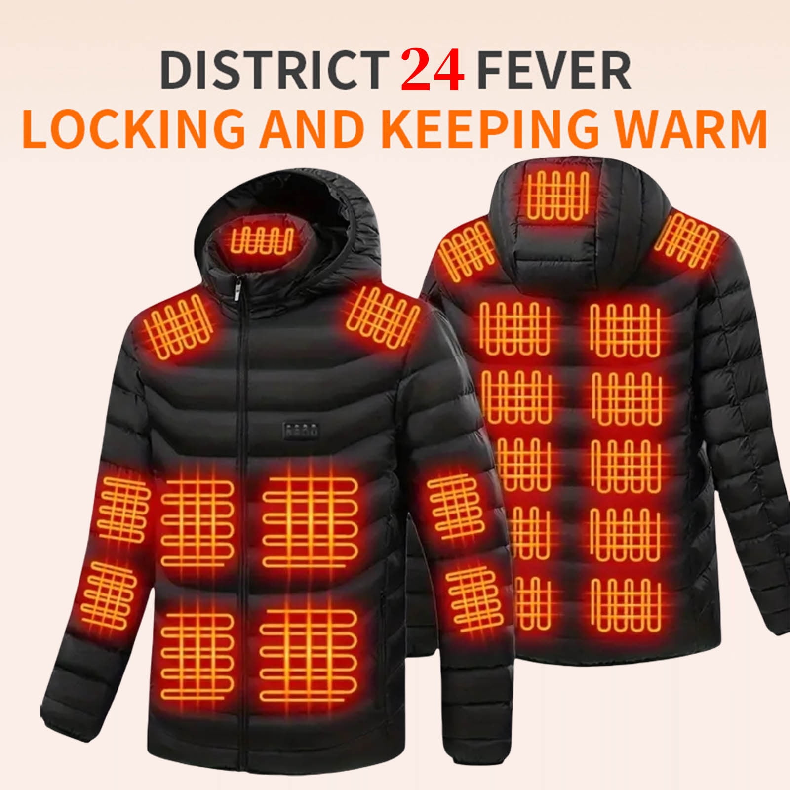 Donemore Men's Detachable Hood Cotton Jacket 4-Zone 24-Section Heating ...