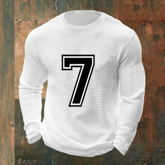 Donemore Men's Elastic Waffle Knit Long Sleeve Round Neck Top with Print for Fitness and Home ...