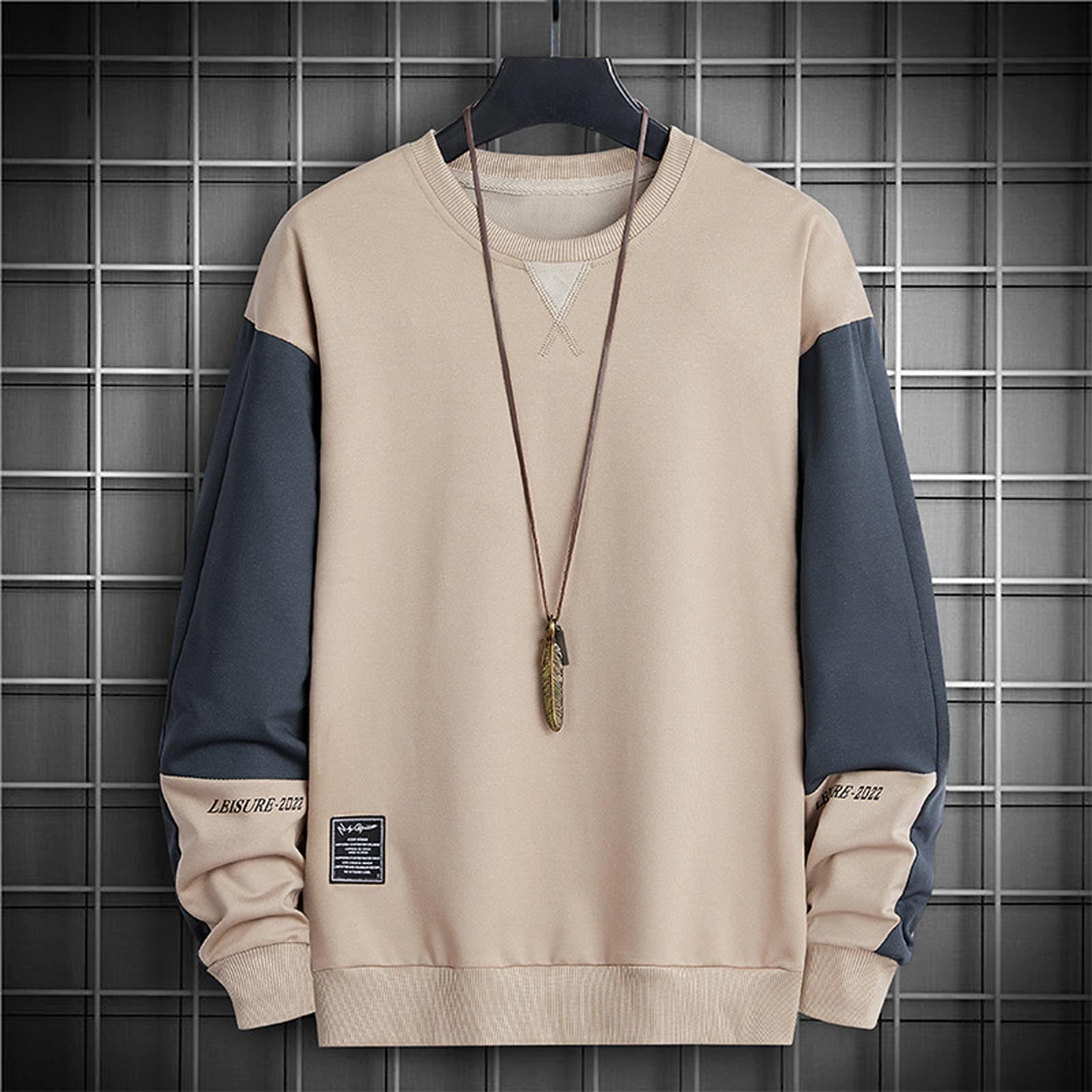 Donemore Men's Fashion Casual Solid Color Round Neck Long Sleeve Shirt ...