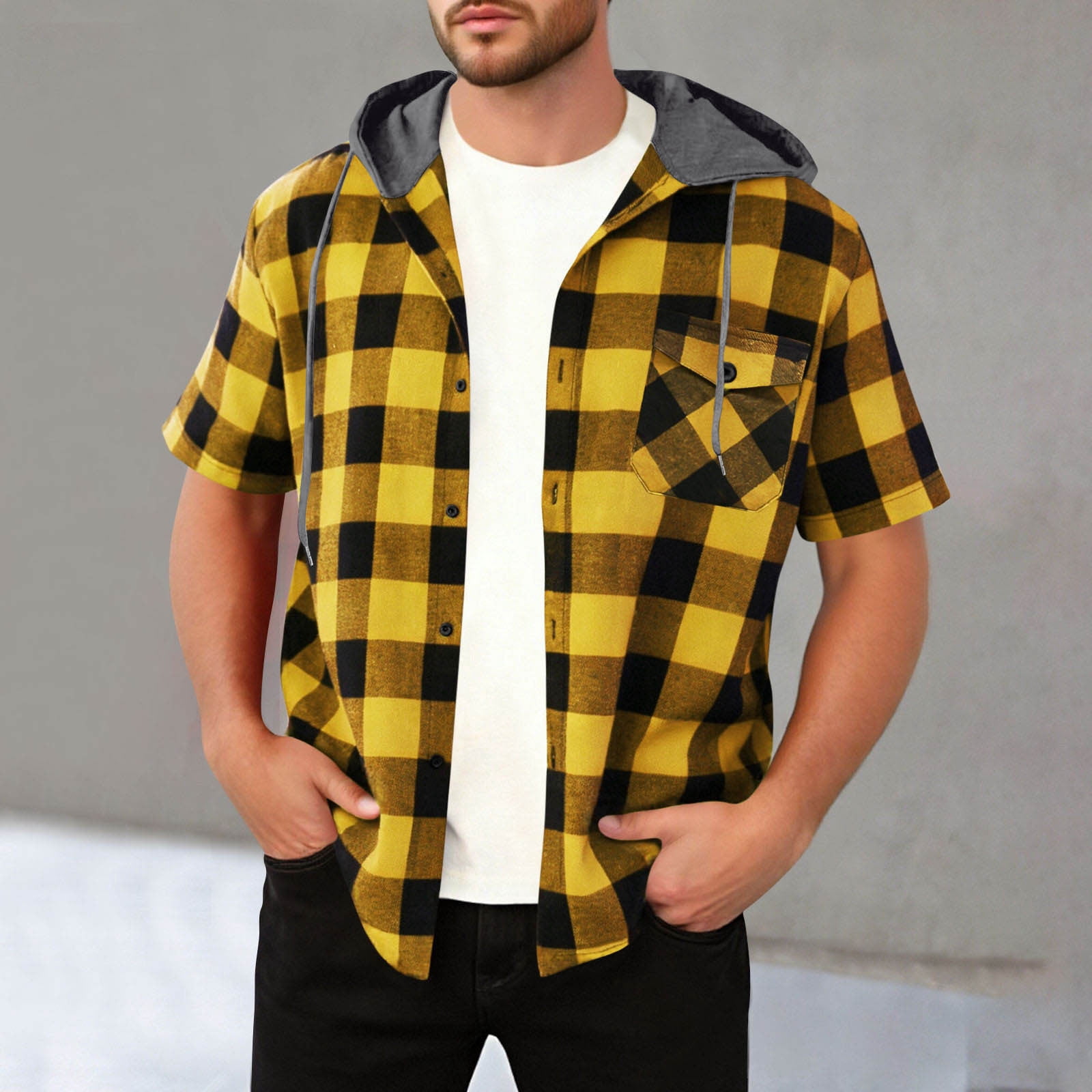 Donemore Men's Flannel Hoodie Jacket Button-Down Flannel Shirt with ...