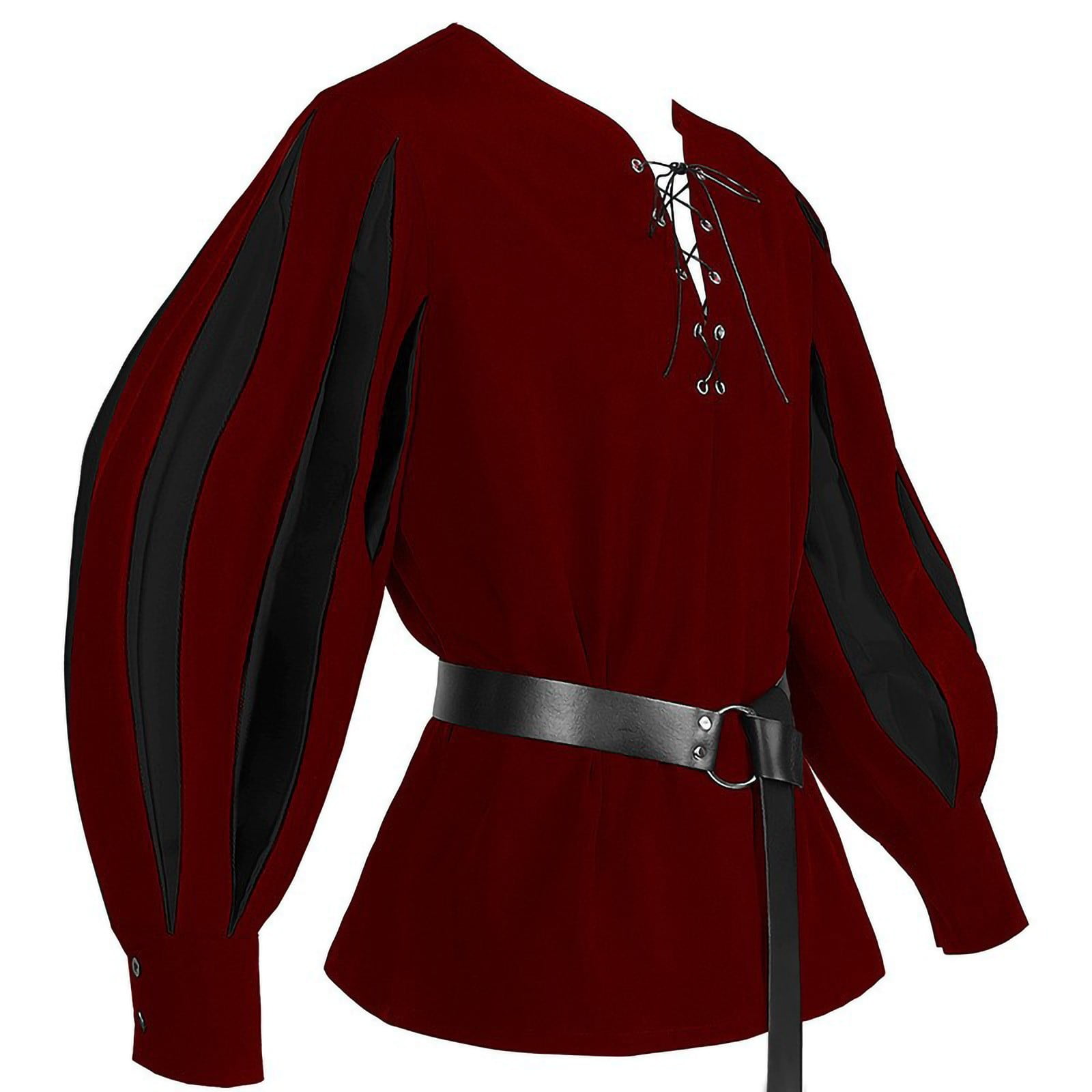 Donemore Men's Medieval Retro-Style Shirt with Puff Sleeves and V-Neck ...
