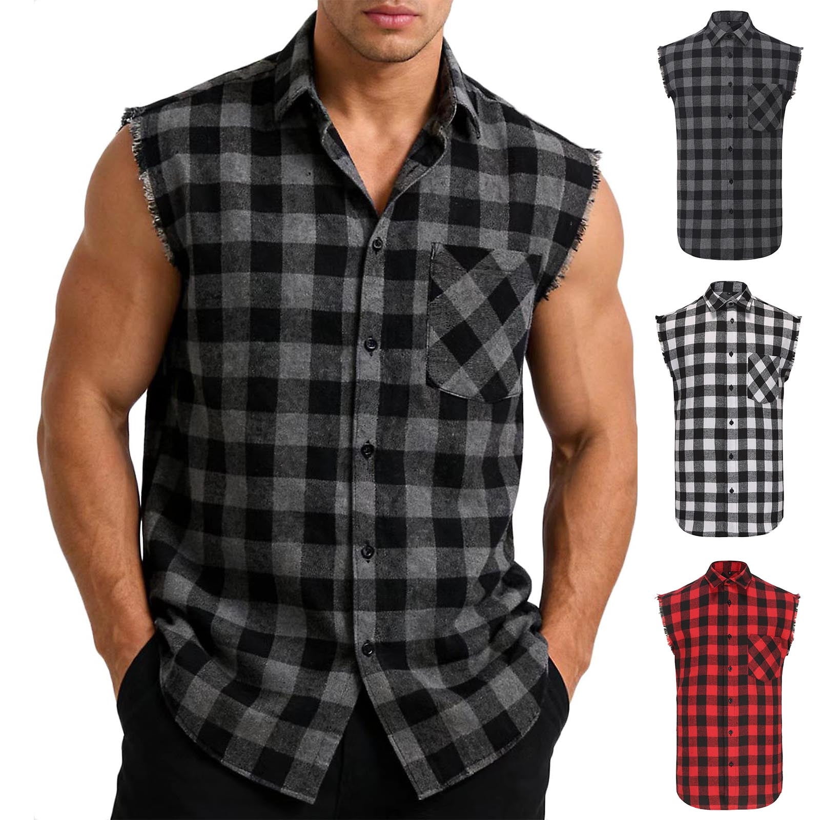 Donemore Men's Plaid Notched Lapel Button Front Vest with Pocket Casual ...