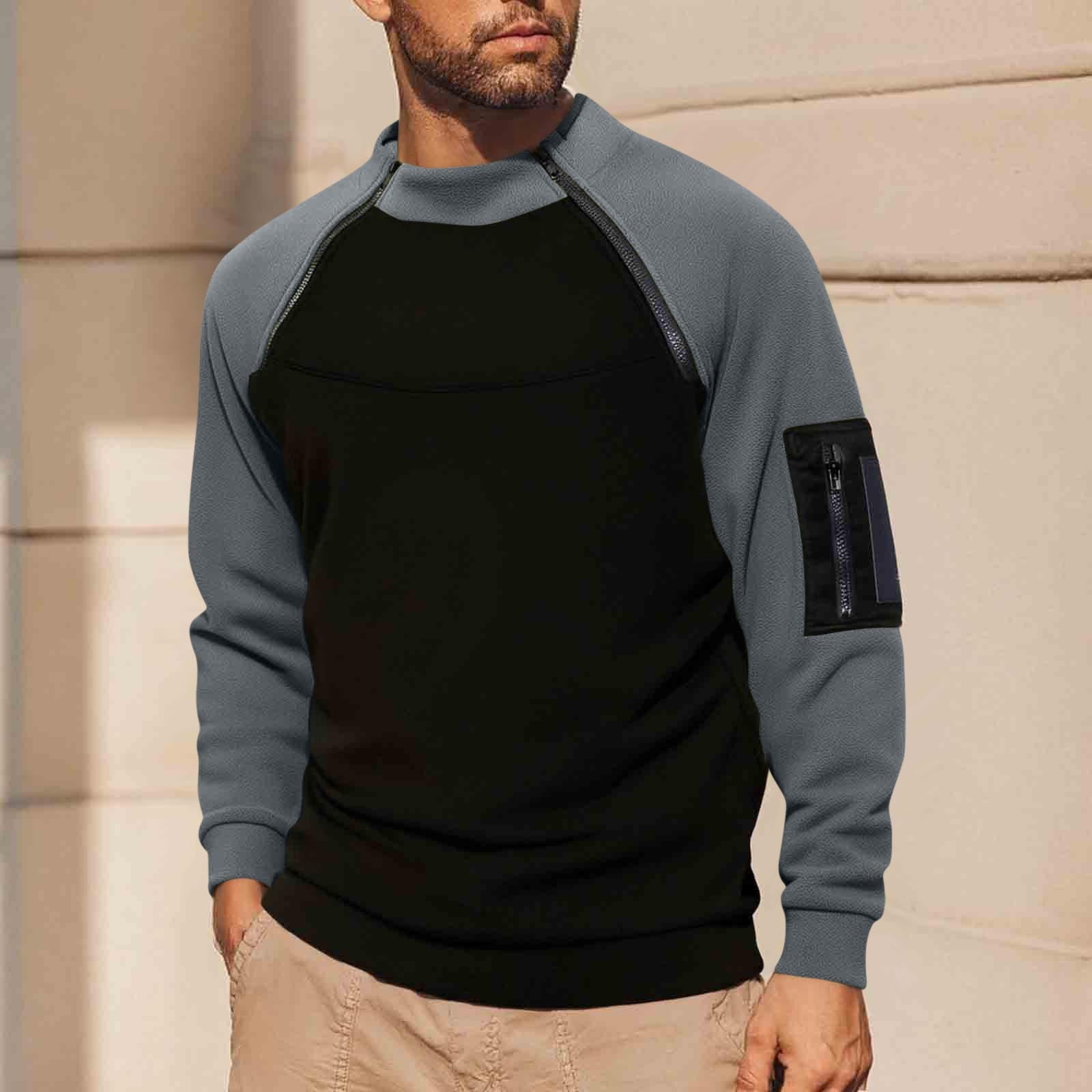 Donemore Men's Plush Solid Color Contrast Zip-Up Stand Collar Long ...
