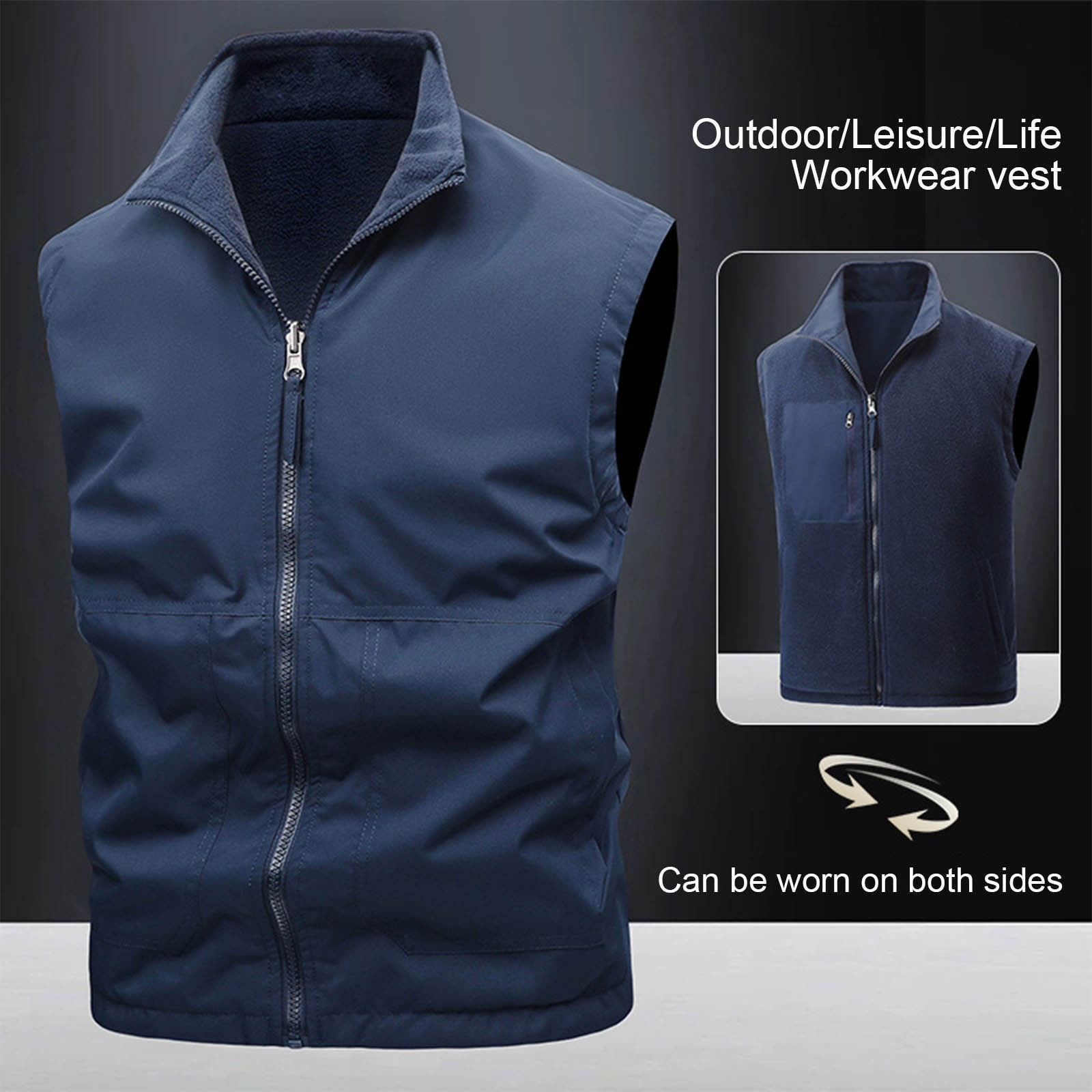 Donemore Men's Reversible Sleeveless Work Jacket Solid Color Lapel No ...