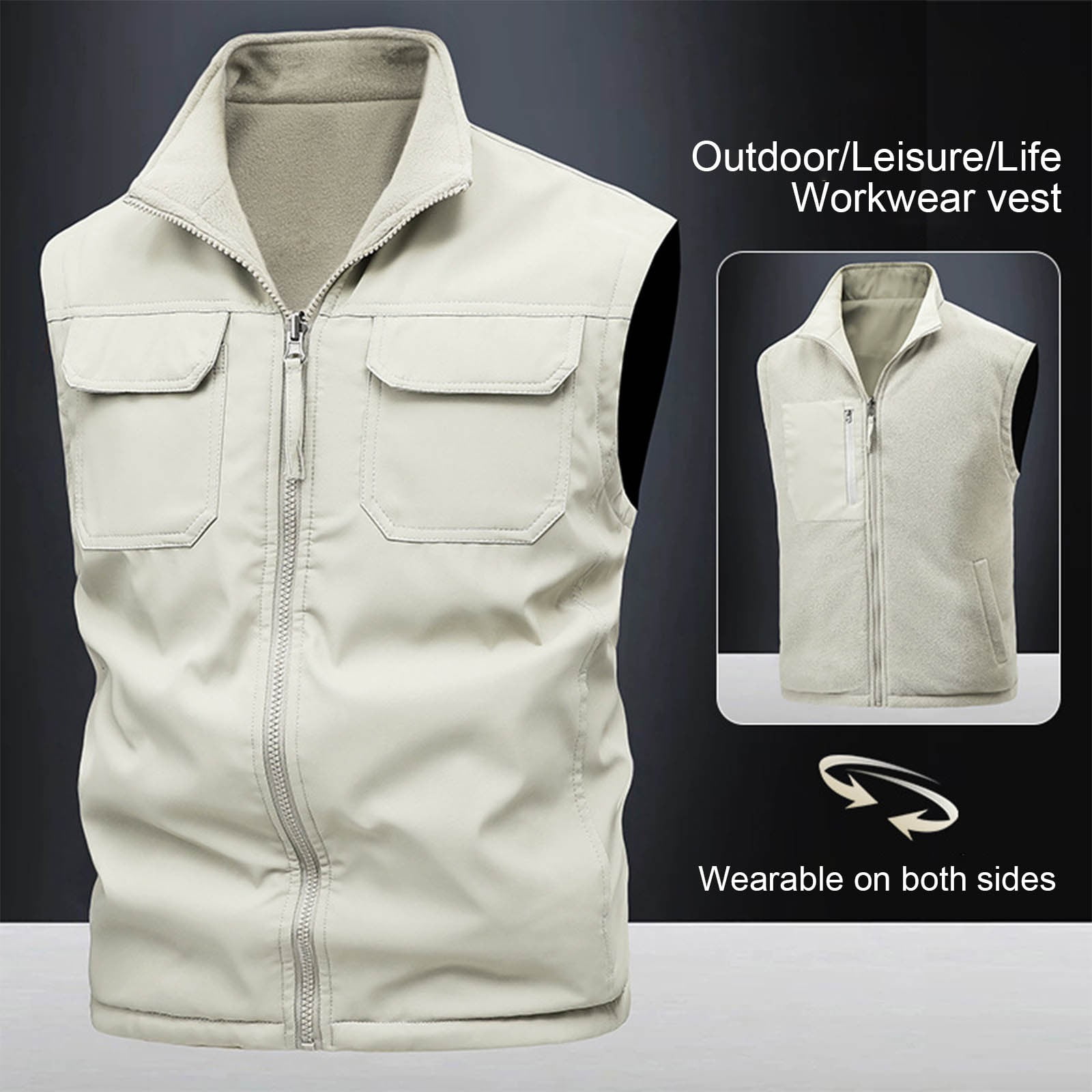 Donemore Men's Reversible Sleeveless Work Jacket Solid Color Lapel No ...
