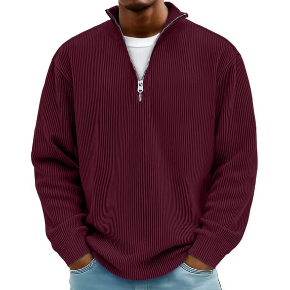 Donemore Men's Rib Knit Quarter Zip Shirt Long Sleeve Casual Fashion ...