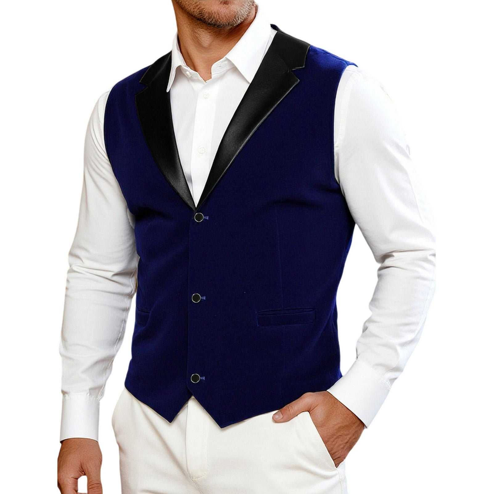 Donemore Men's Sleeveless Notch Lapel Polyester Matte Work Suit Jacket ...