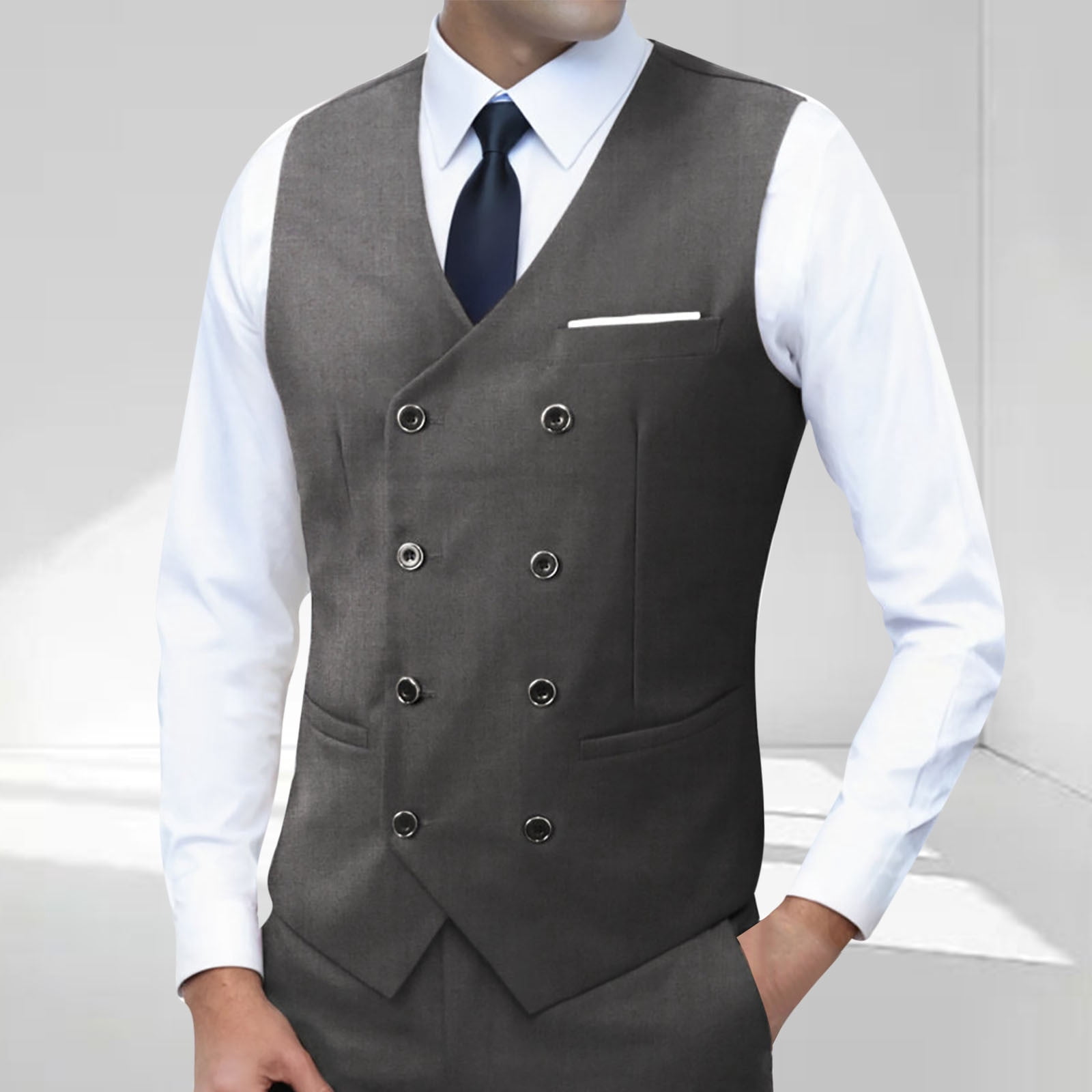 Donemore Men's Slim Fit Sleeveless Round Neck Pure Color Suit Vest ...