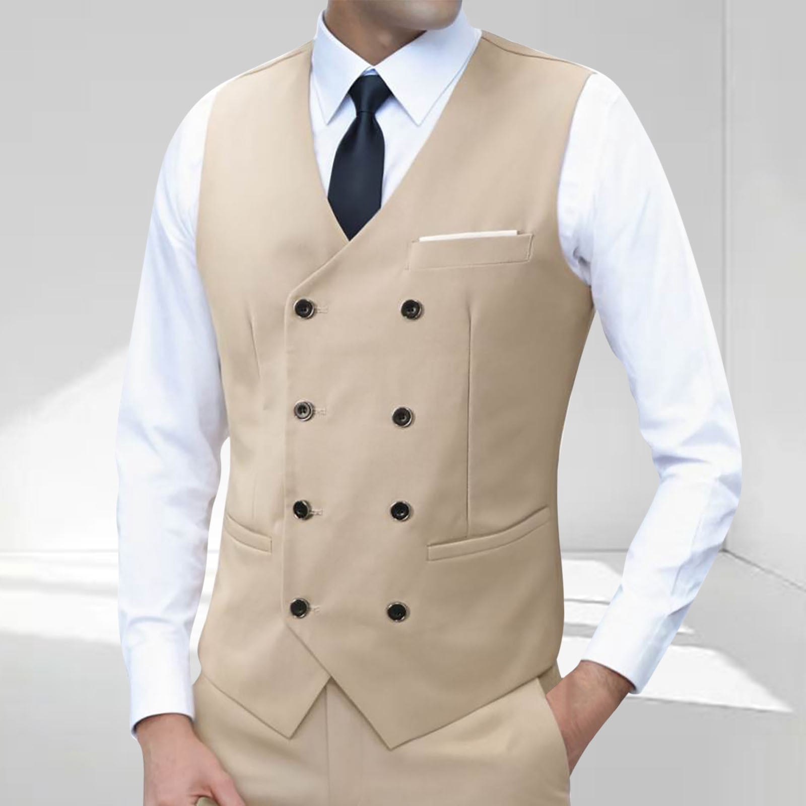 Donemore Men's Slim Fit Sleeveless Round Neck Pure Color Suit Vest ...