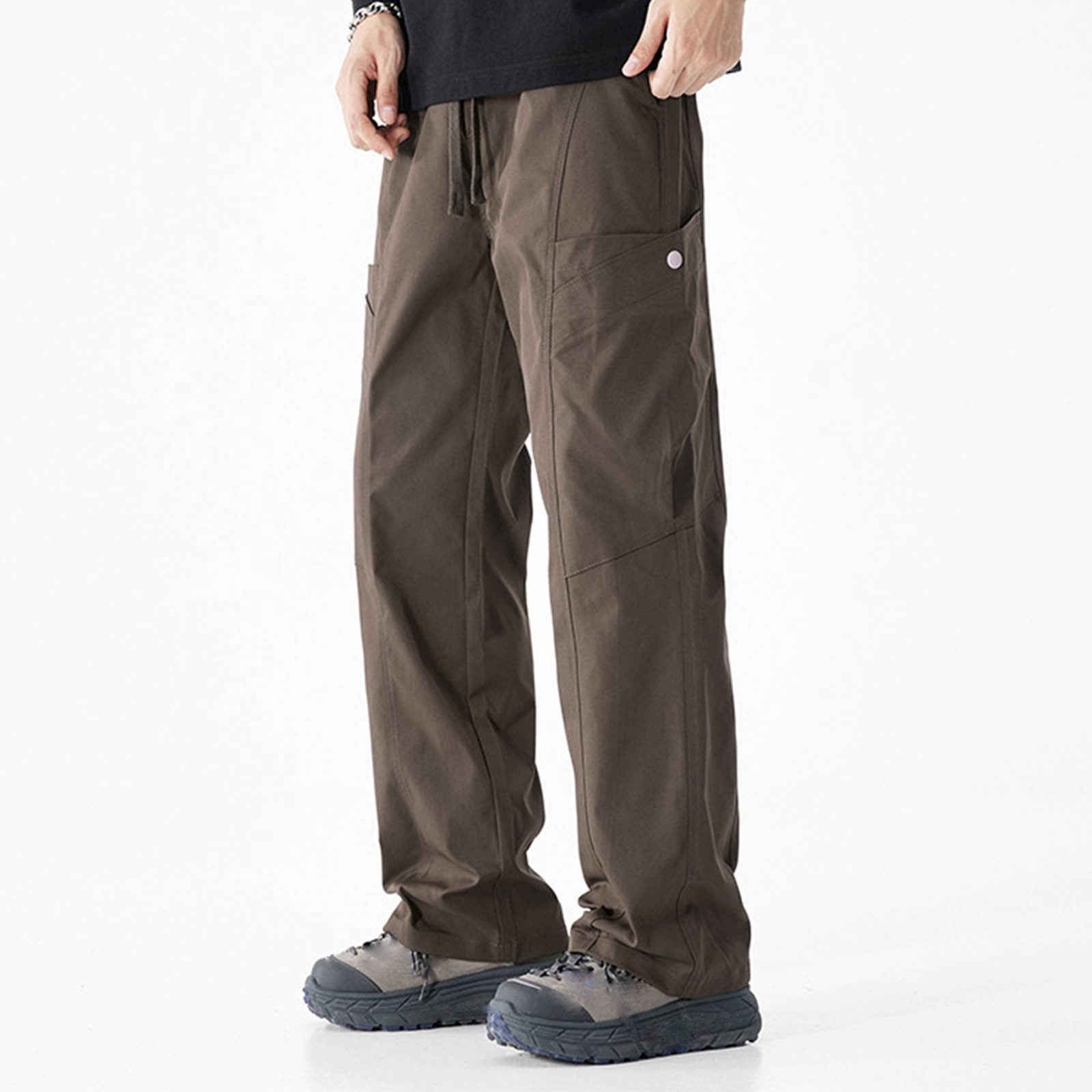 Donemore Men's Solid Color Casual Loose Fit Cargo Pants with Drawstring ...