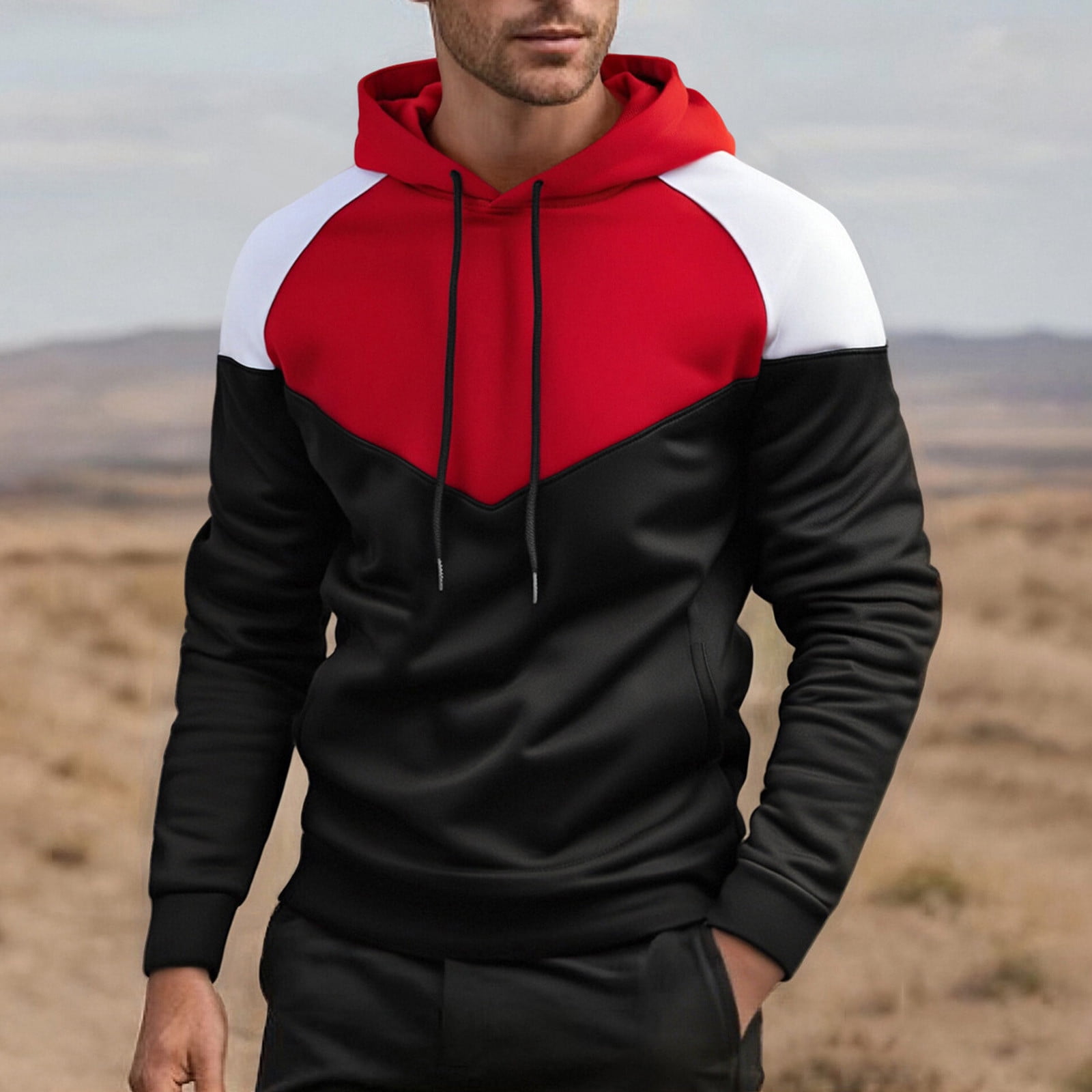 Donemore Men's Solid Color Contrast Paneled Long Sleeve V-Neck Pullover ...