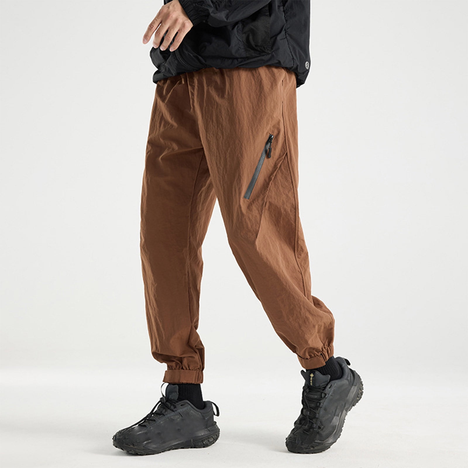 Donemore Men's Solid Color Drawstring Elastic Waist Zipper Pocket Pants ...