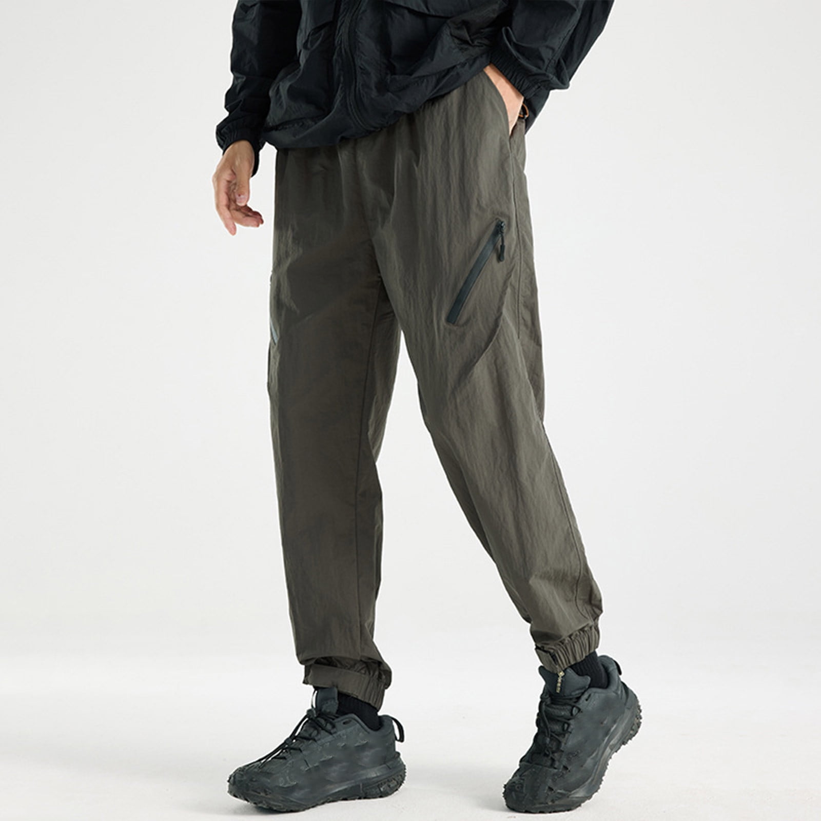 Donemore Men's Solid Color Drawstring Elastic Waist Zipper Pocket Pants ...