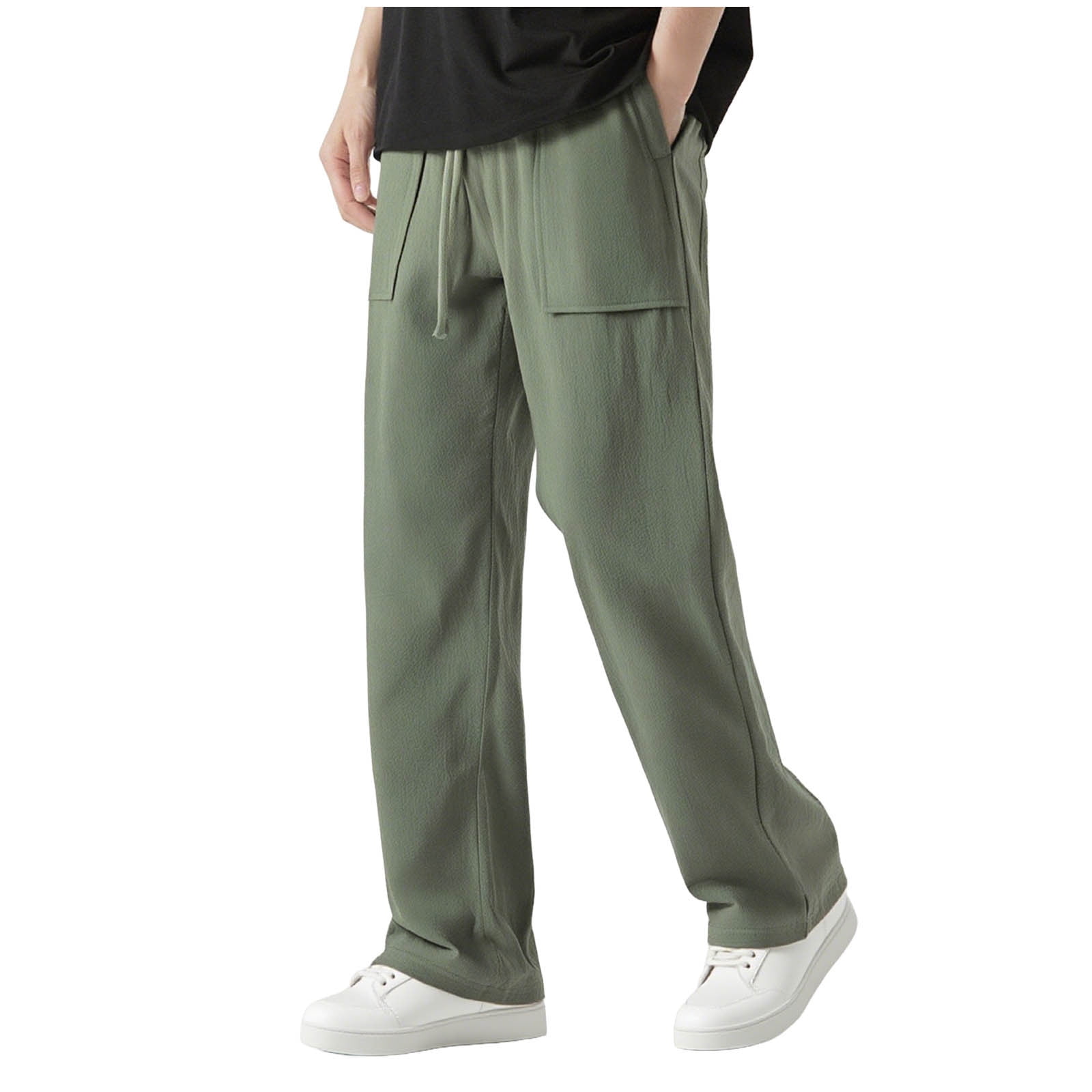 Donemore Men's Solid Color Drawstring Straight Linen Pants Lightweight ...