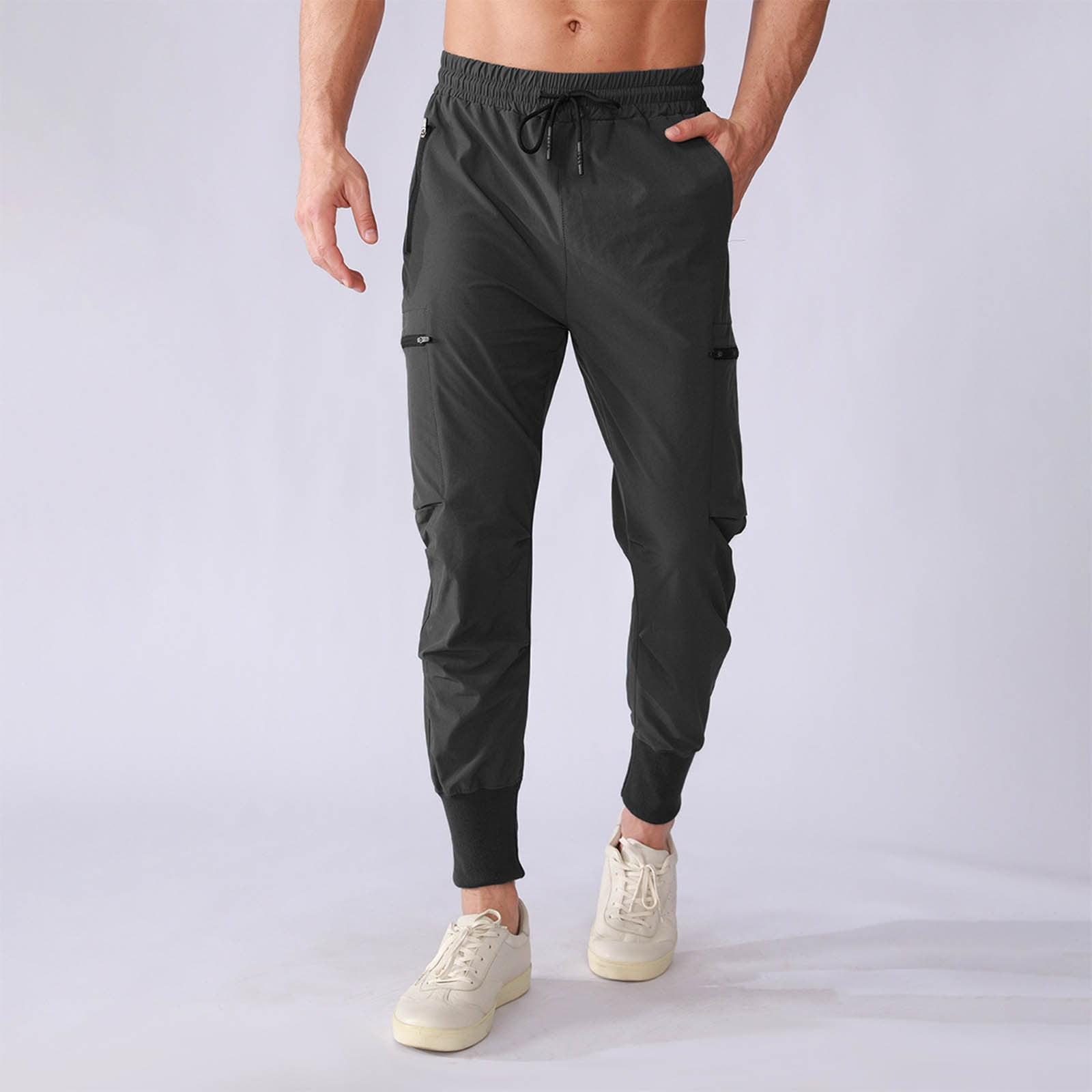 Donemore Men's Solid Color Elastic Sport Pants with Multiple Pockets ...