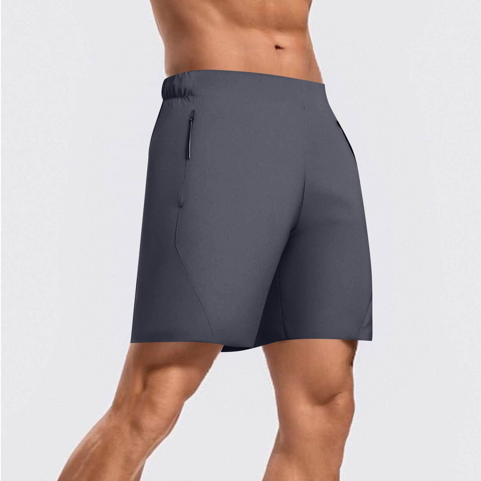 Donemore Men's Solid Color Elastic Waist Quick-Dry 5-Inch Shorts with Zipper Pockets for Casual ...