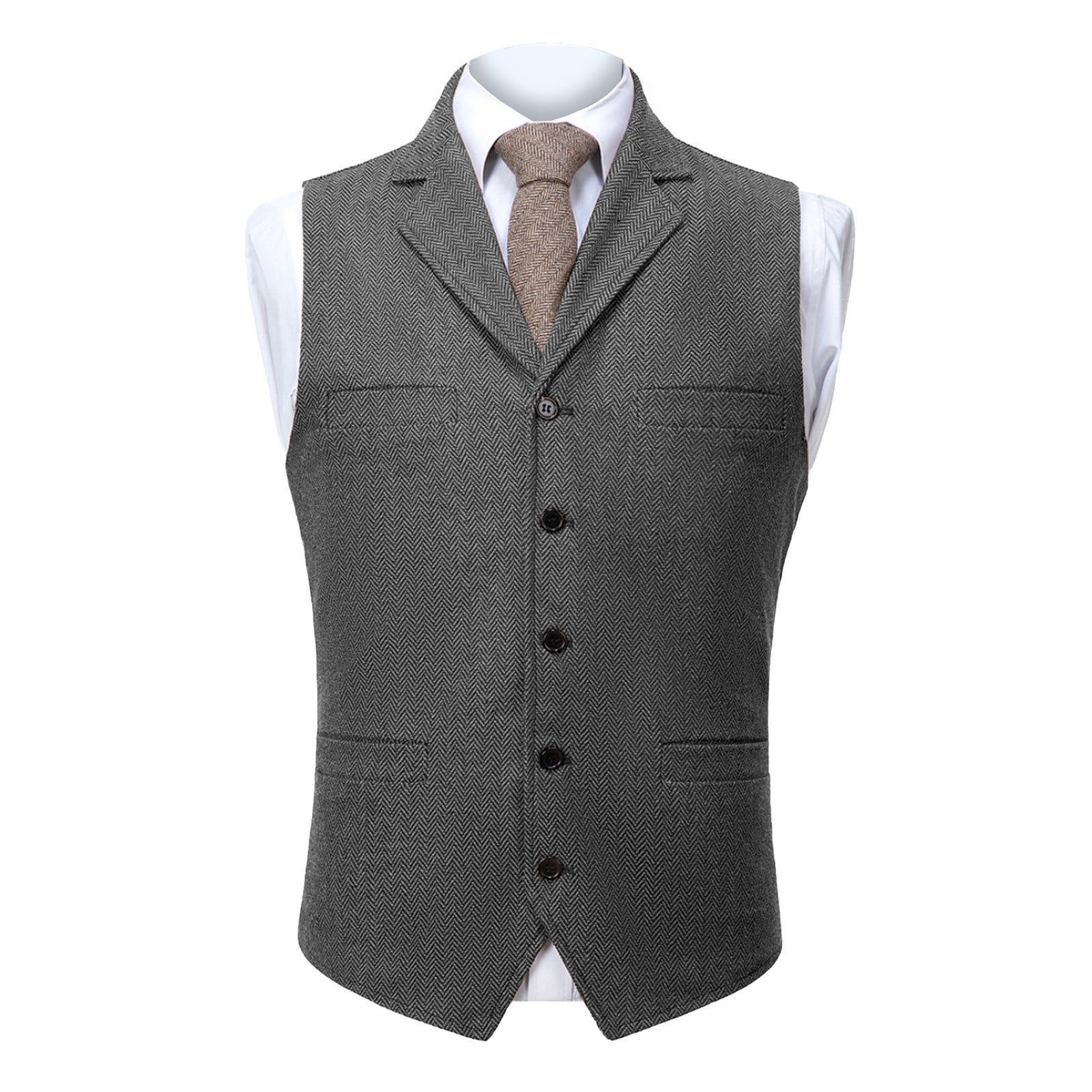 Donemore Men's Solid Color Notched Collar Single Breasted Multi-Pocket ...