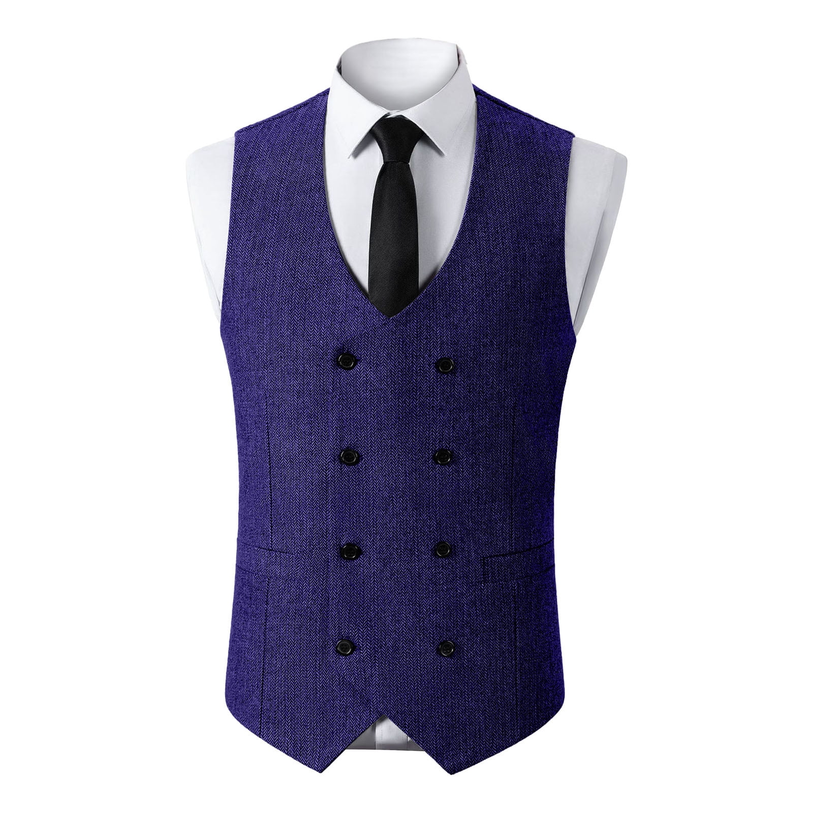 Donemore Men's Solid Color Sleeveless V-Neck Double Breasted Waistcoat ...